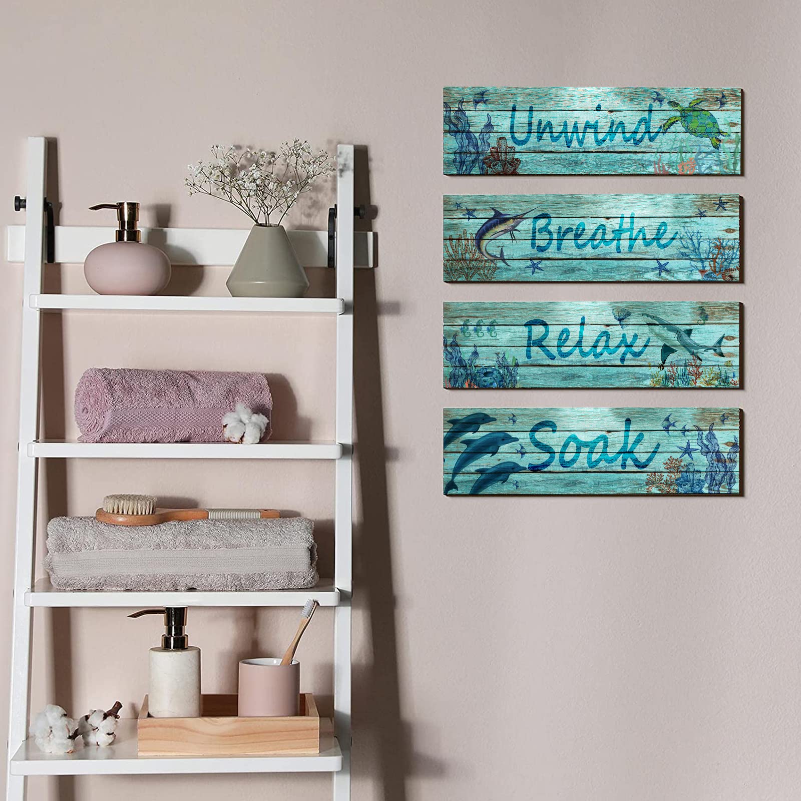 Seafoam Green Bathroom Wood Signs