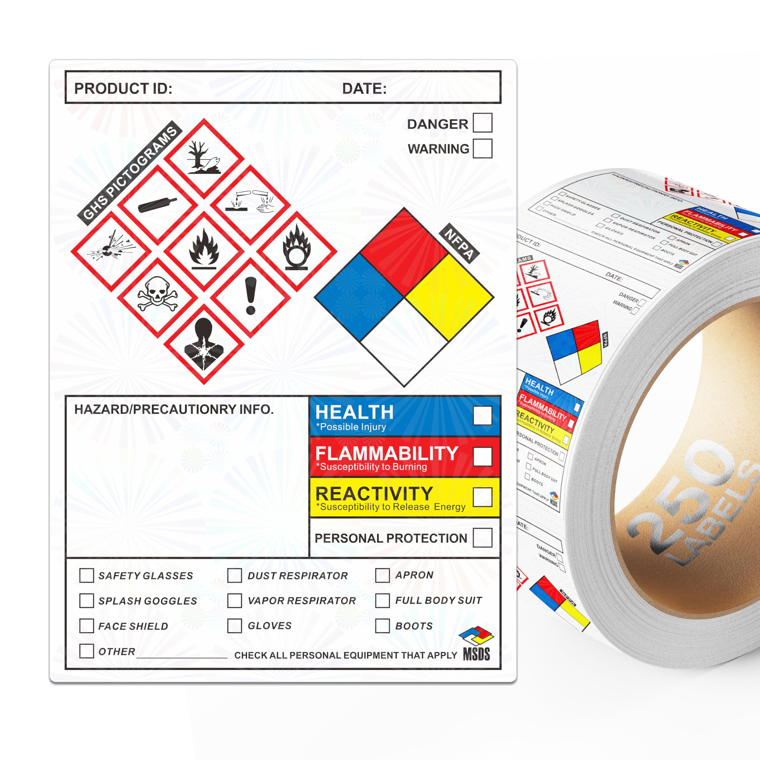 Buy SDS Label Stickers 4 x 3 Inches, Roll of 250 MSDS OSHA Data Stickers with GHS Pictograms ...