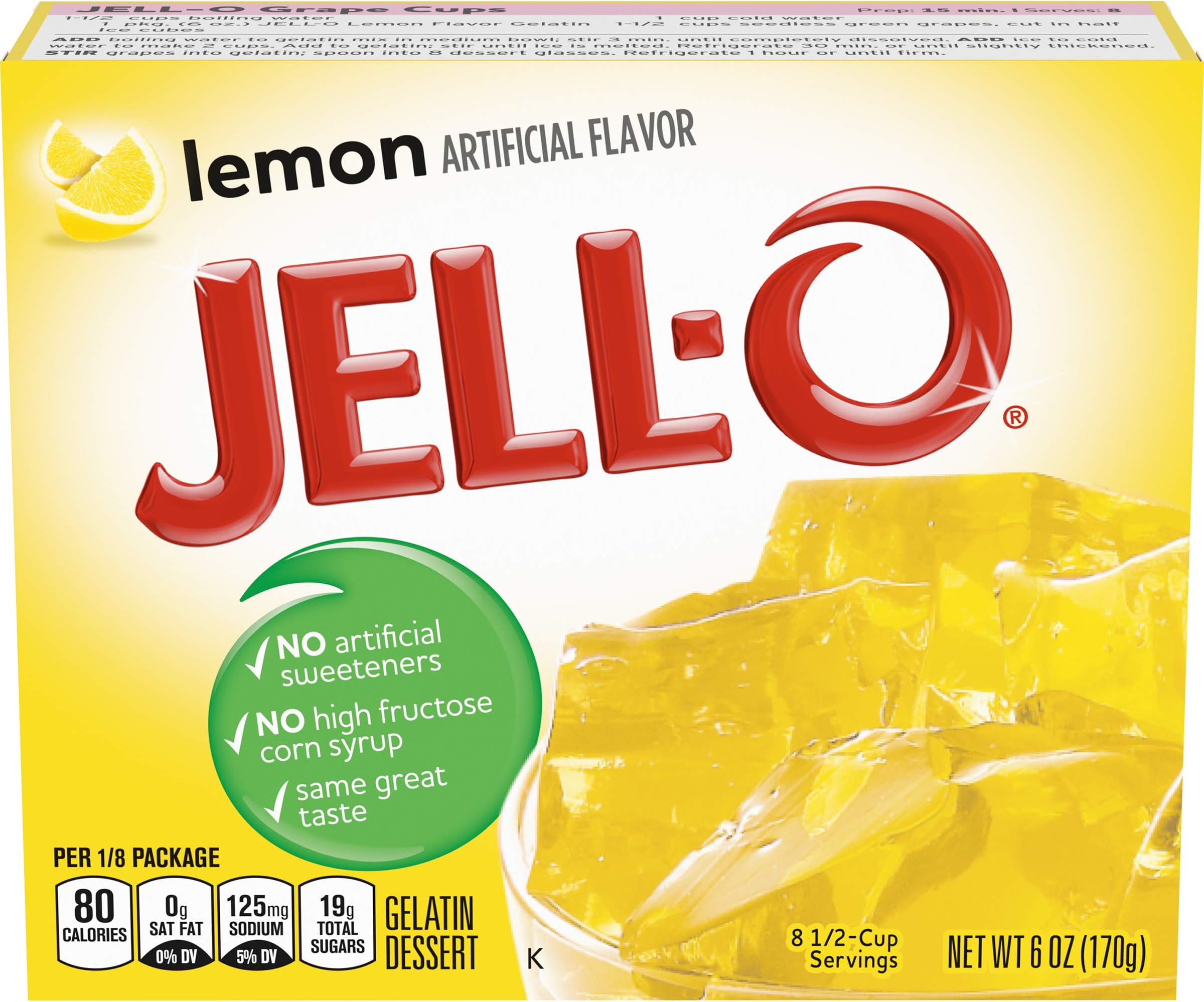 Amazon.com : Jell-O Lemon Gelatin Dessert Mix (6 Oz Box) : Gelatin ...