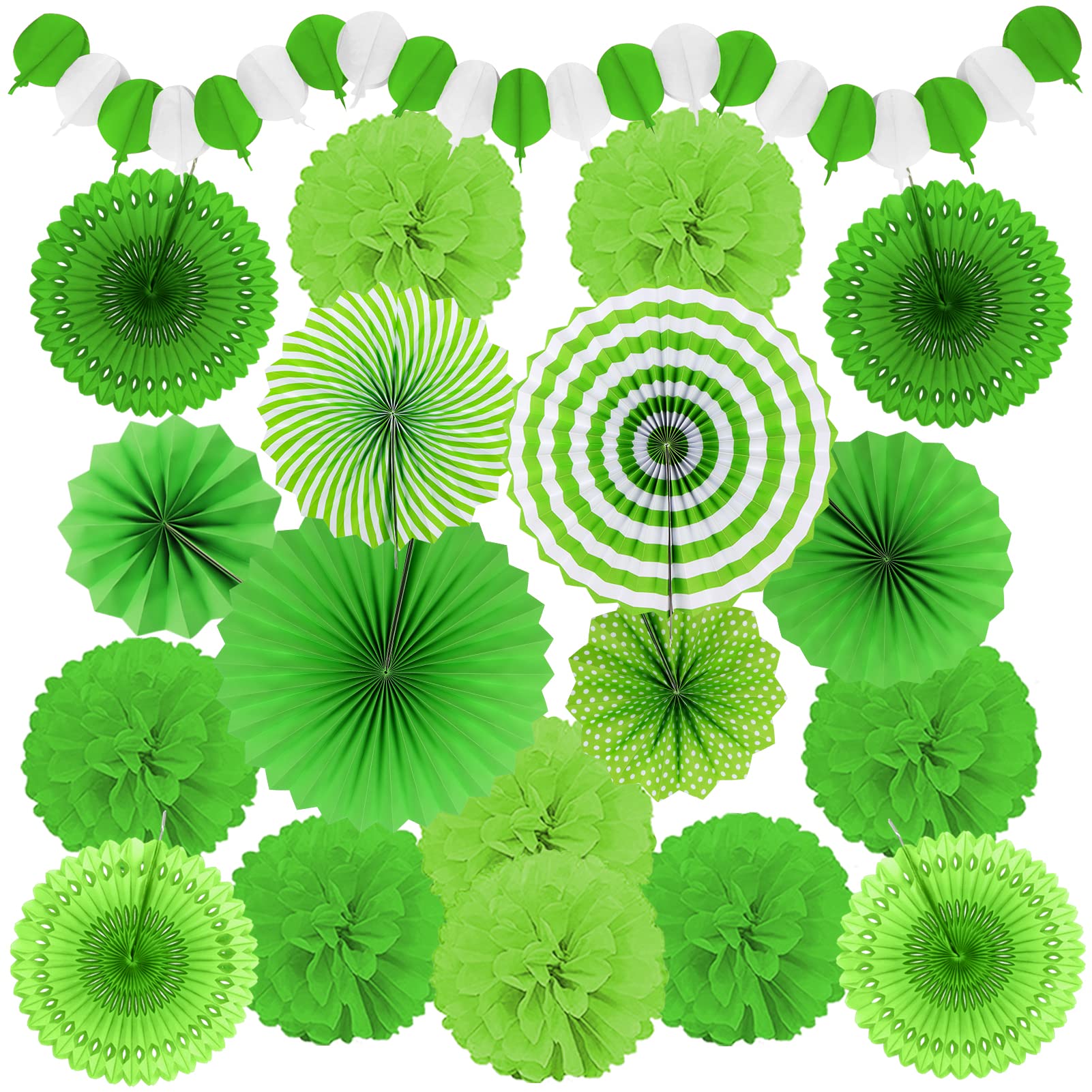 Amazon.com: Recosis Green Party Decorations, Papar Fans Pompoms Fans ...
