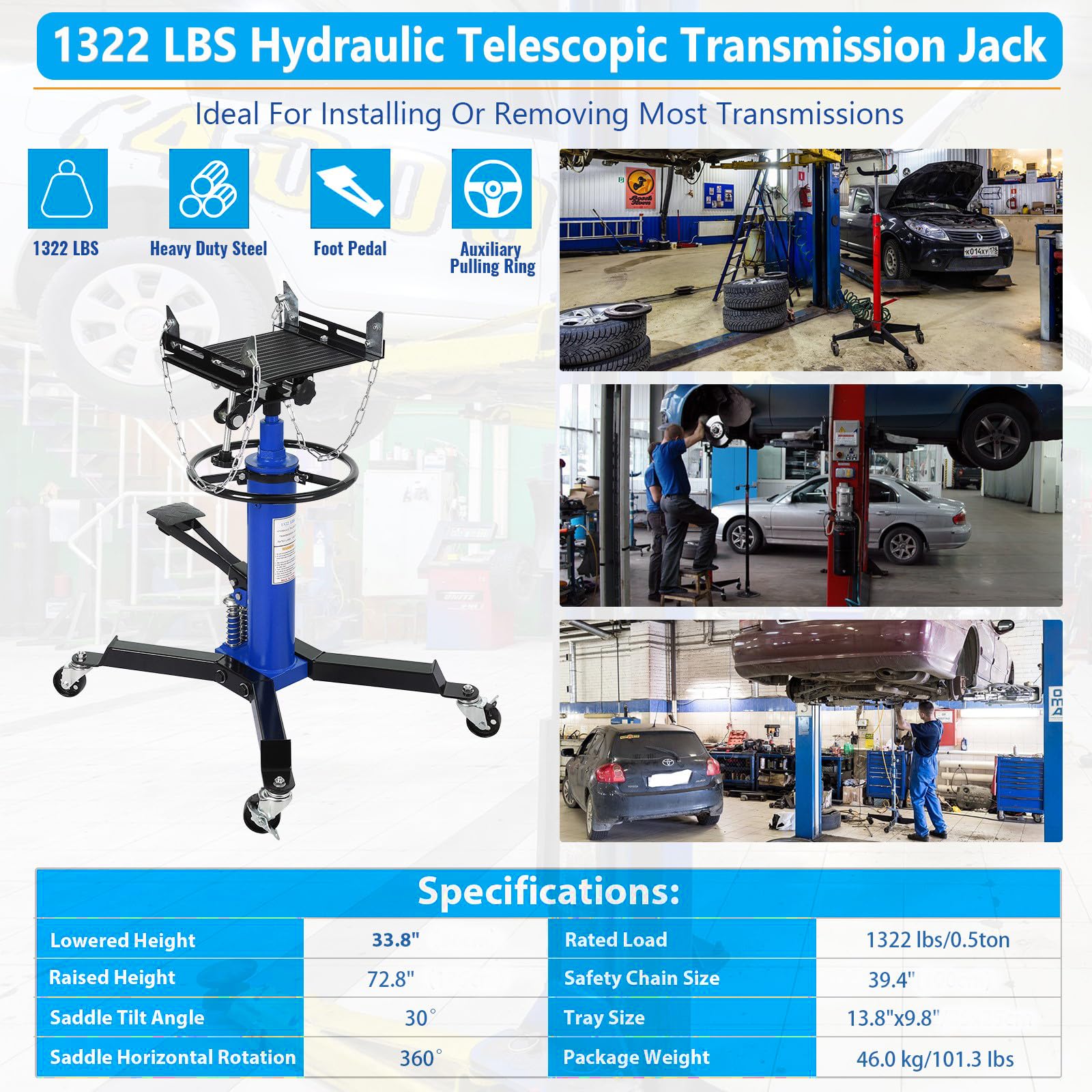 Snapklik.com : Transmission Jack Lift 1322lbs, Dual-Column Plunger 2 ...