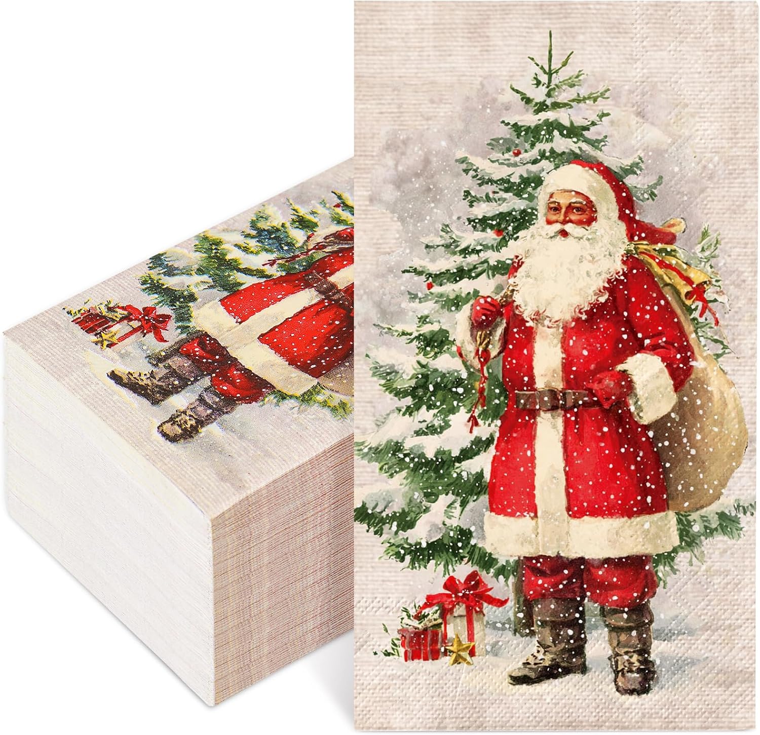 Amazon.com: Whaline 100Pcs Christmas Guest Napkins Vintage Winter Santa ...