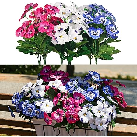 Amazon.com: QIANYUN Fake Flowers Pansy Small Wild Flower Daisy 6 Bundles Faux Plastic Purple ...