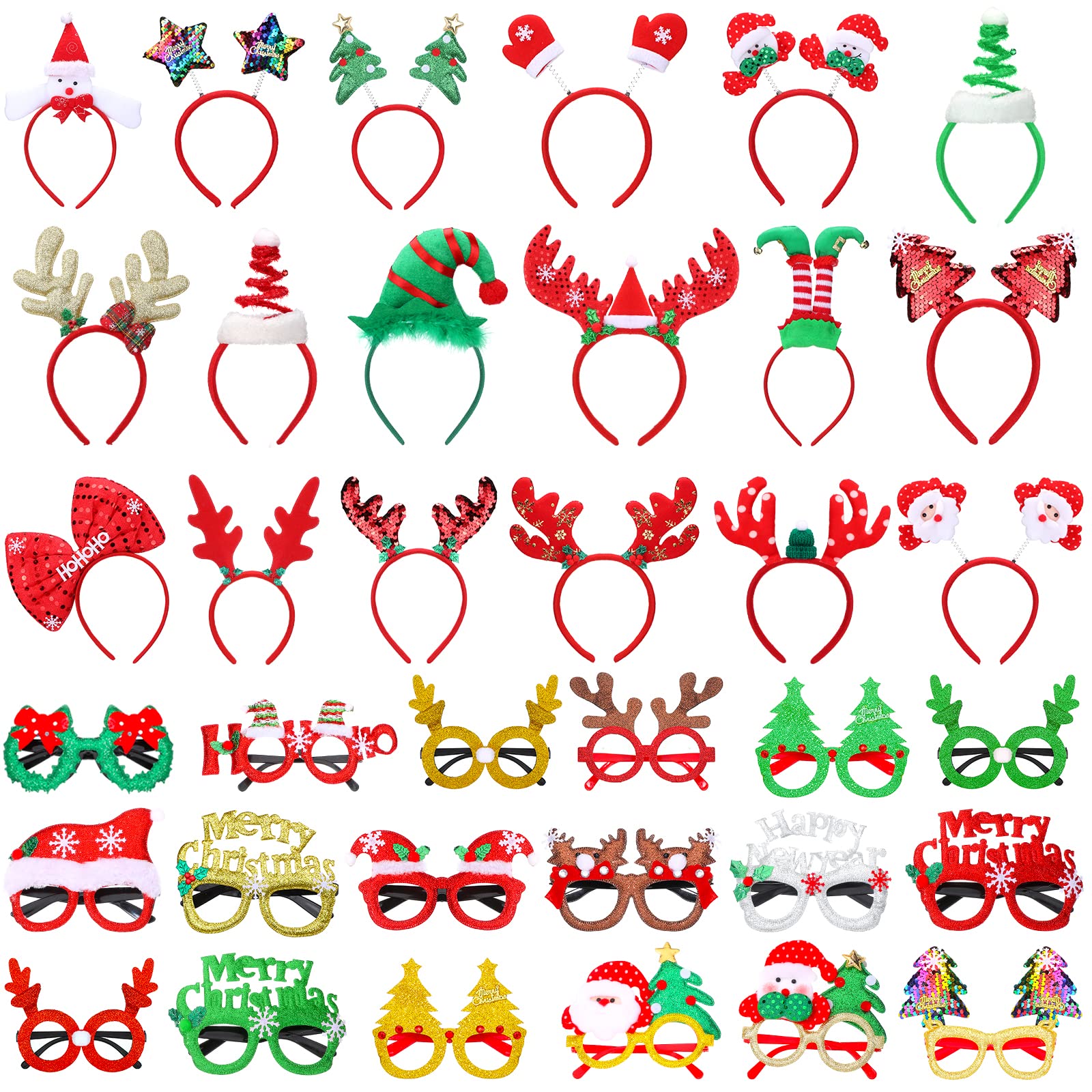 Amazon.com: HyDren 36 Pcs Christmas Headbands Xmas Head Hat Toppers and ...