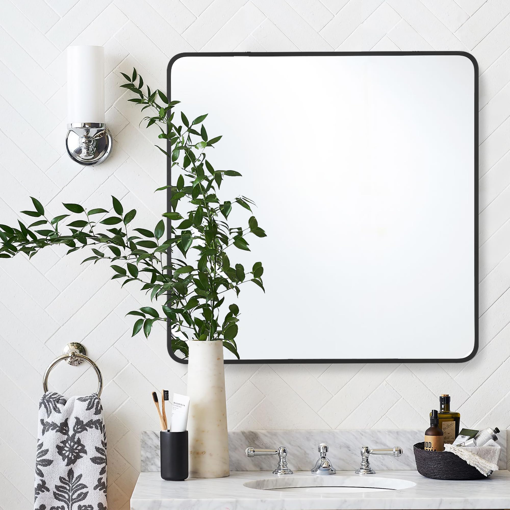 Amazon.com: Bonverre 30x30 Inch Rectangle Bathroom Mirror with Black ...
