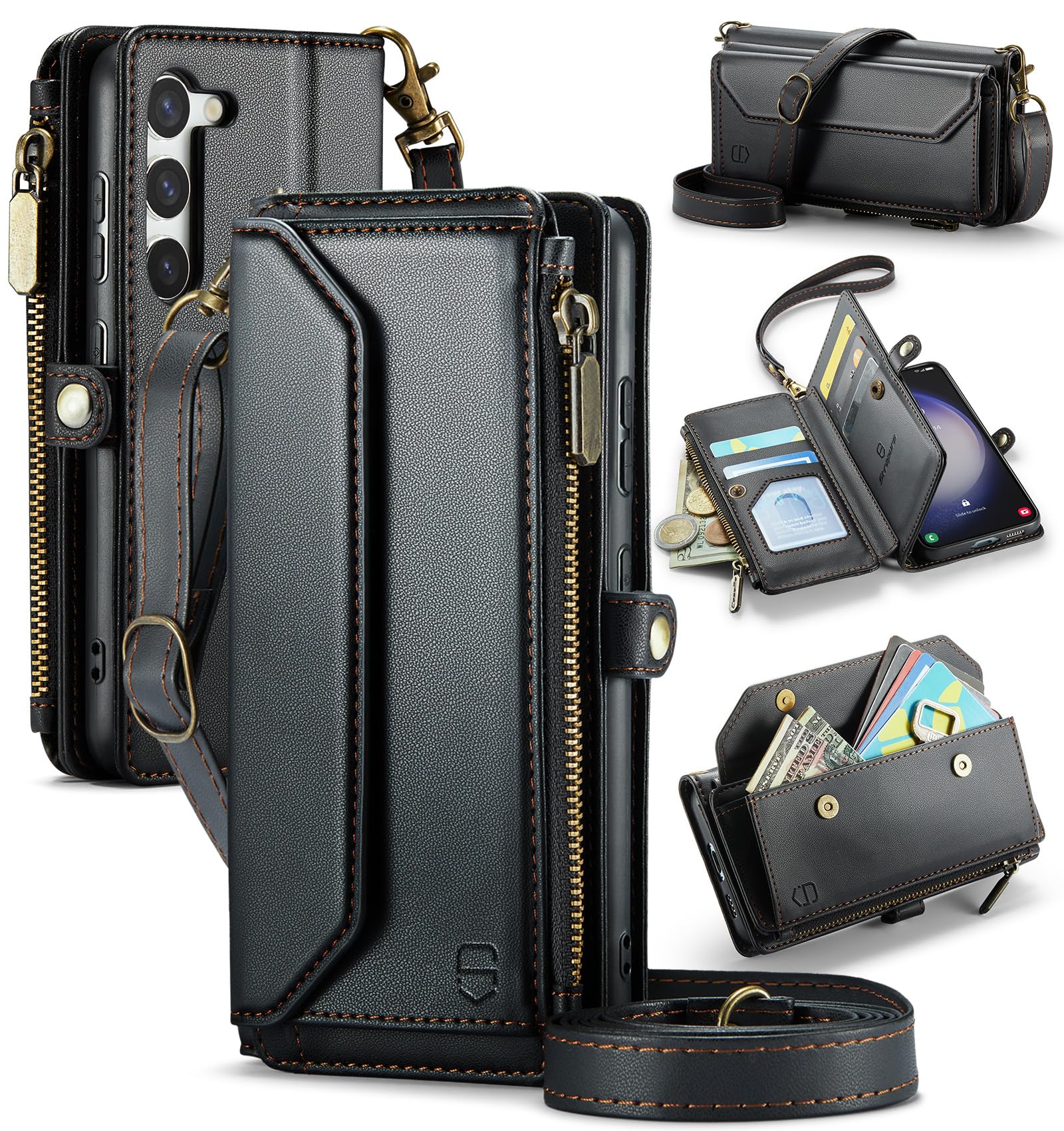 Amazon.com: Strapurs Crossbody Wallet Case Compatible with Samsung Galaxy S23 5G RFID Blocking ...