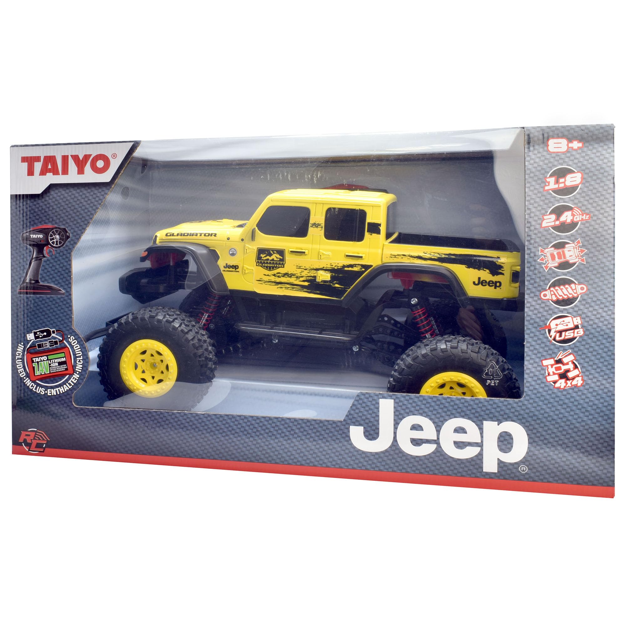 Amazon.com: Toy Shock Jeep Gladiator 4WD 1:8 Scale R/C - Yellow - Taiyo ...