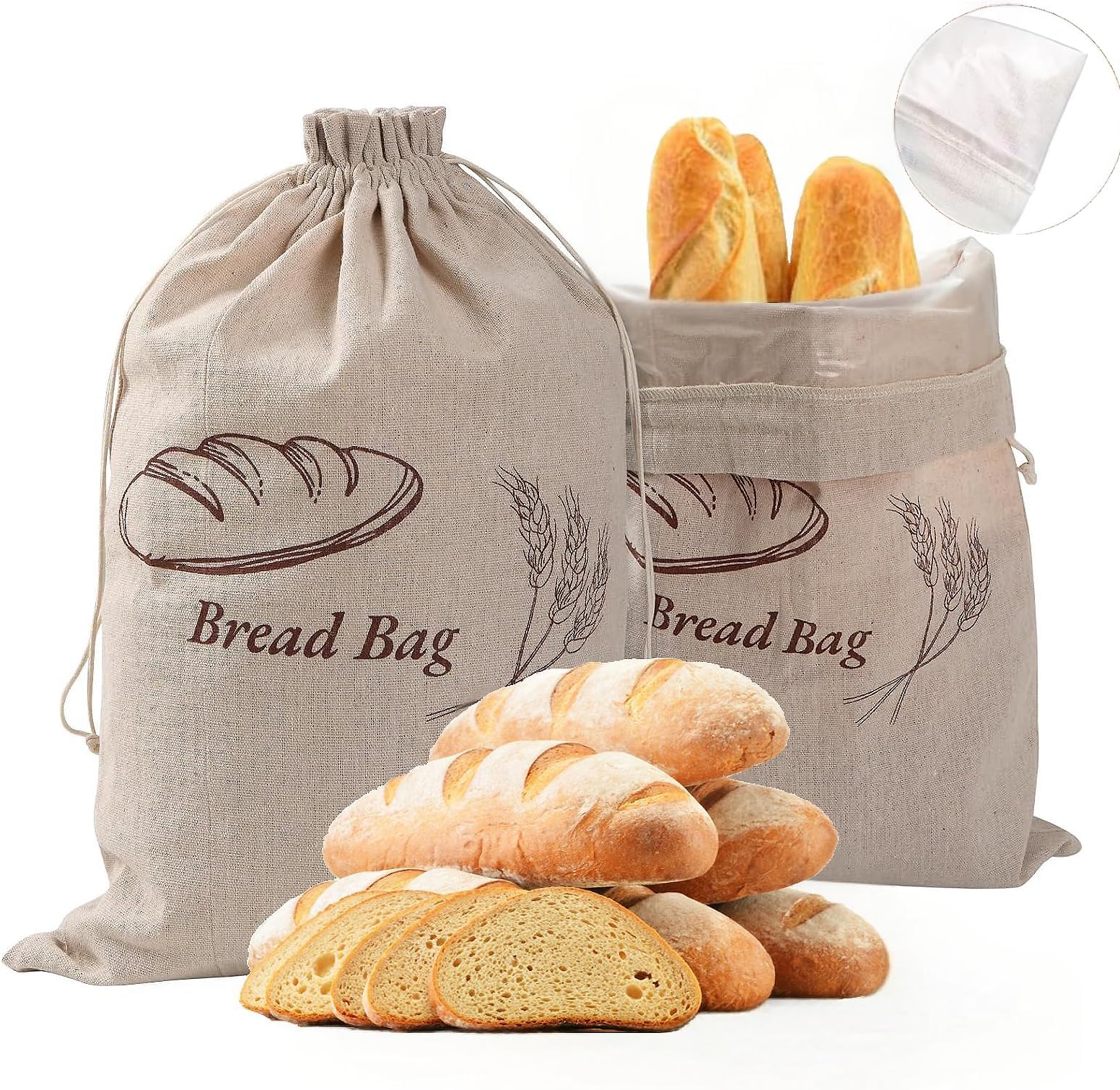 Amazon.com: AIEVE Linen Bread Bags, 2 Pack Reusable Bread Bags for ...