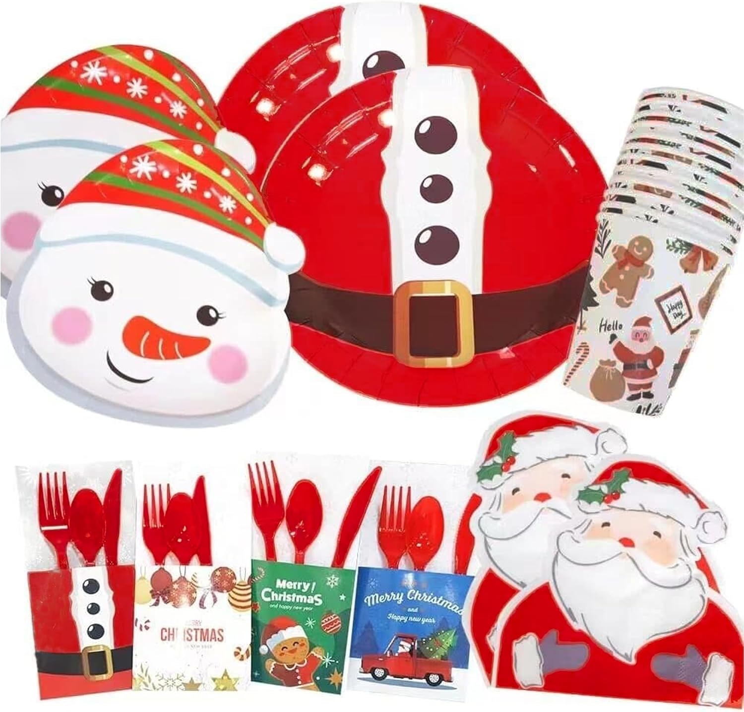 Amazon.com: KIKEVITE Disposable Christmas Plates Set | Dinnerware Table ...