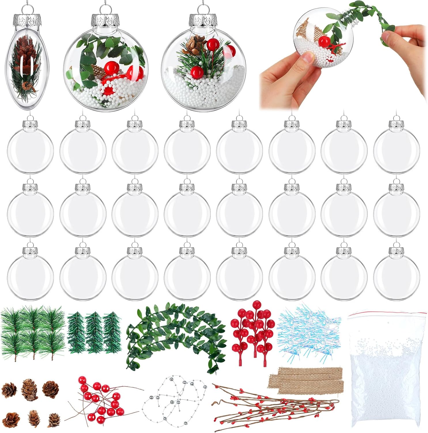 Amazon.com: Syhood 24 Pcs Christmas Clear Plastic Fillable Ornament ...