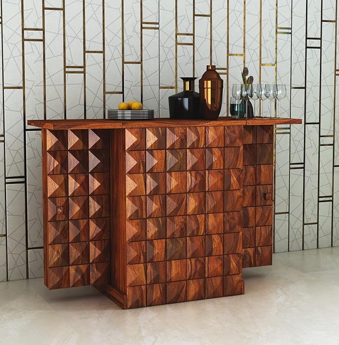 Gt Arts Solid Sheesham Wood Bar Cabinet for Home | Big Wooden Bar ...