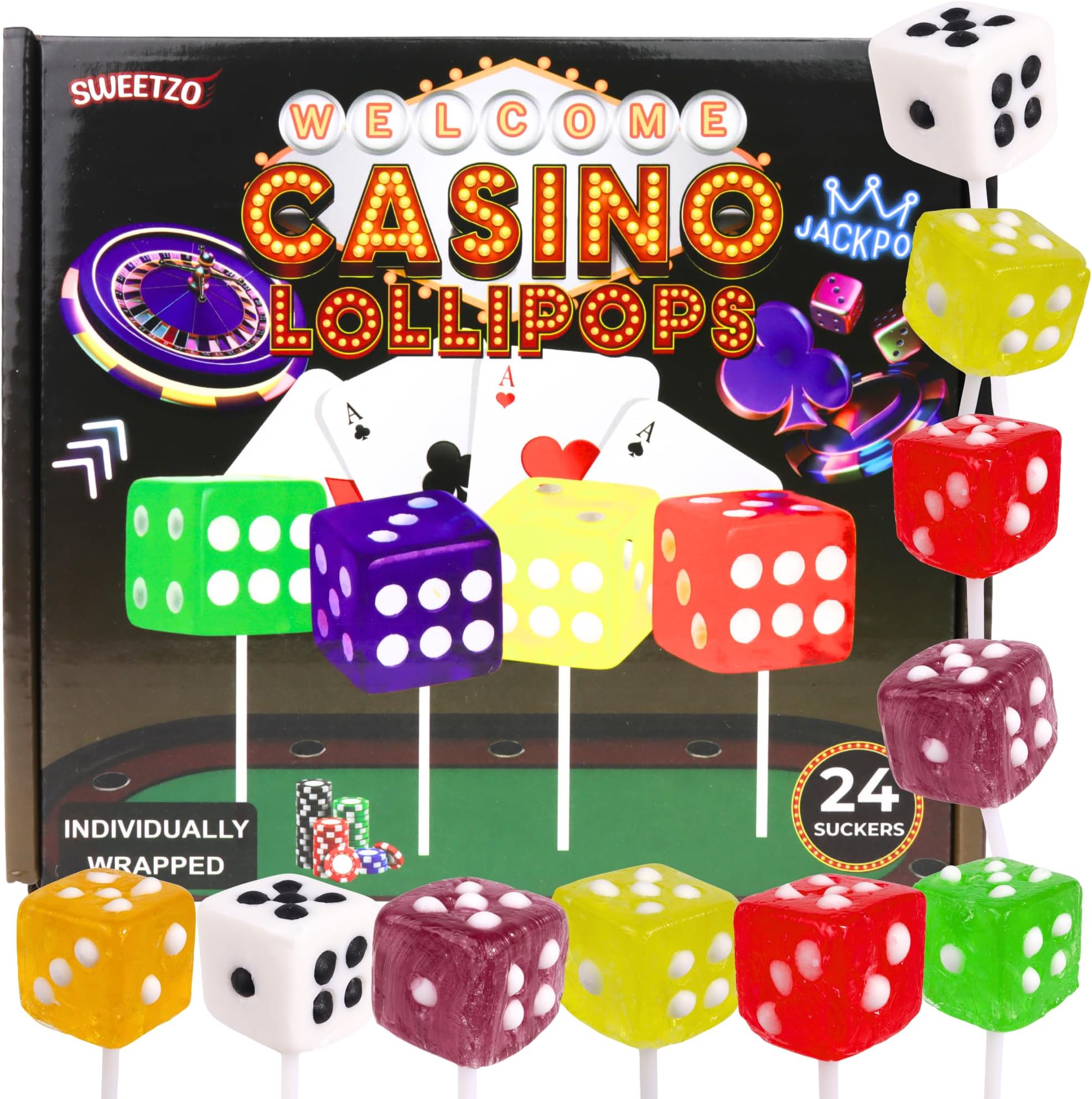 Amazon.com : Dice Shaped Lollipops, Casino Themed Candy for Parties and ...