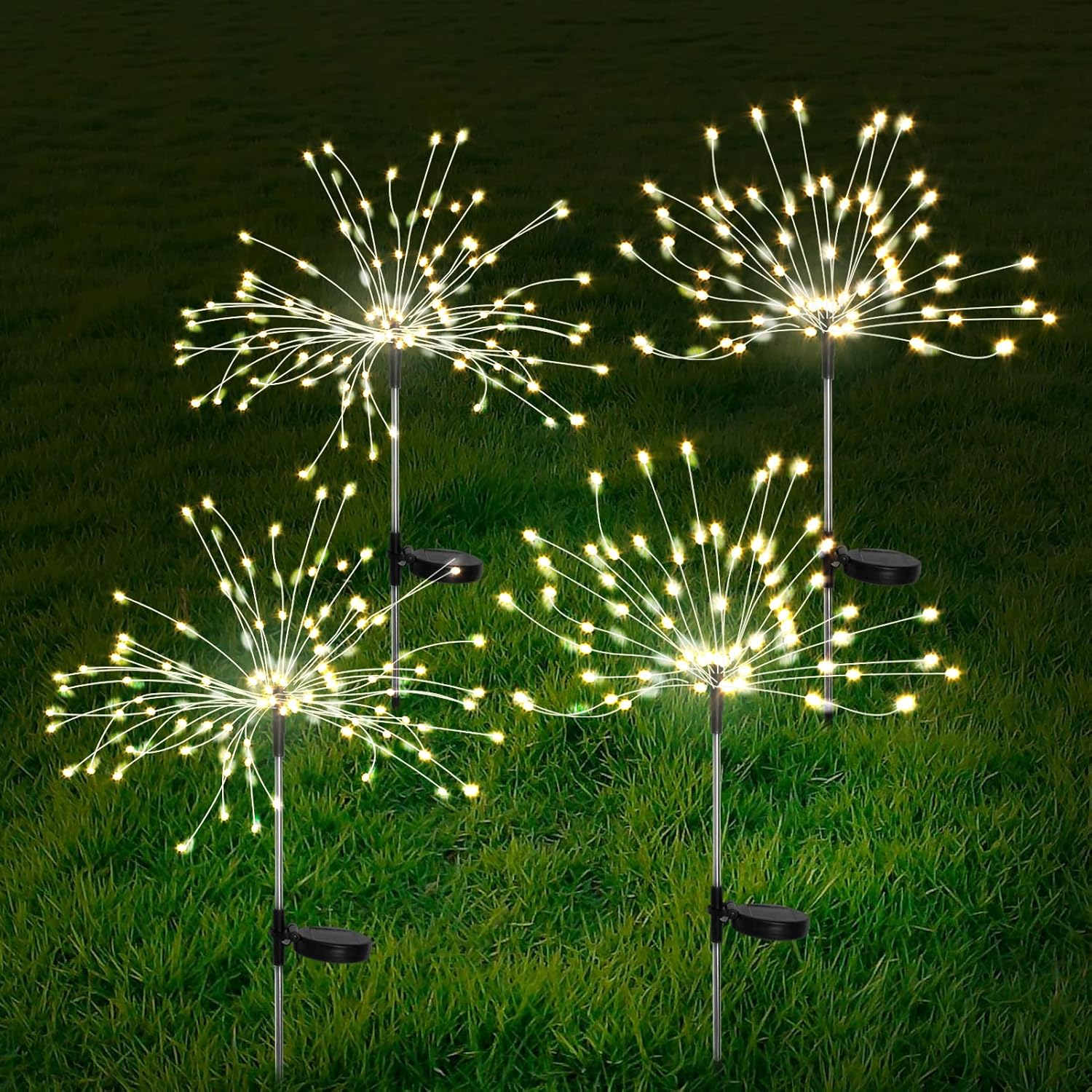 4 Packs Outdoor Solar Firework Lights, 120 LED Solar Garden Lights 2 ...