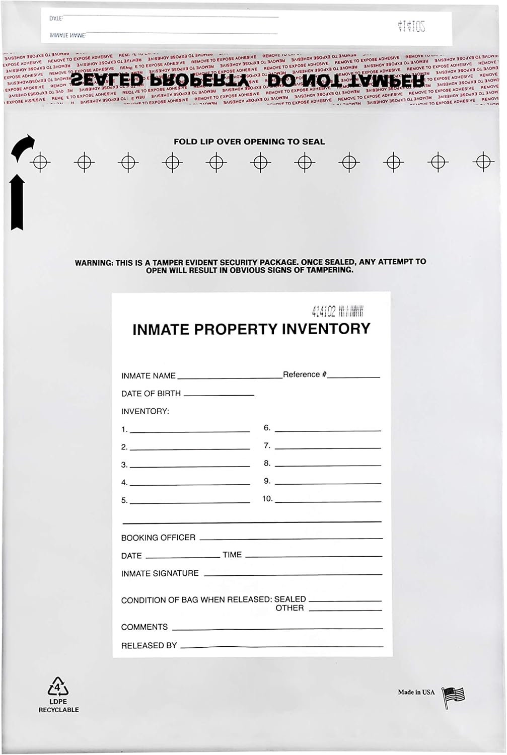 100pk Inmate Property Inventory Bags, 12" x 16" - Premium, Tamper ...