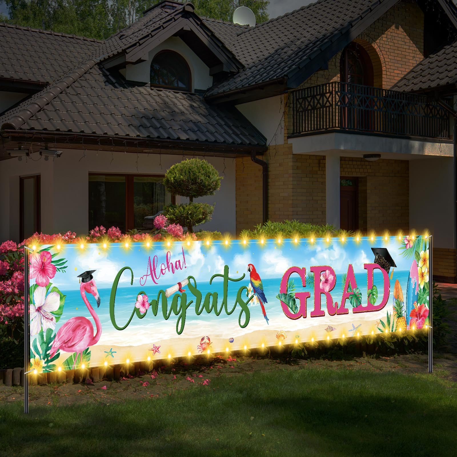Amazon.com: Oudain Aloha Congrats Grad Banner with LED Lights Class of ...