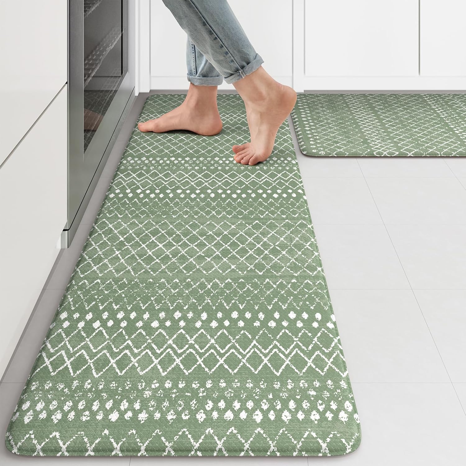 Amazon.com: KIMODE Kitchen Mats for Floor Anti Fatigue, Green Boho ...