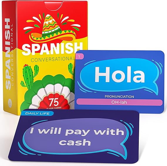 Amazon.com: Spanish Conversational Phrase Flash Cards - 75 Beginner ...