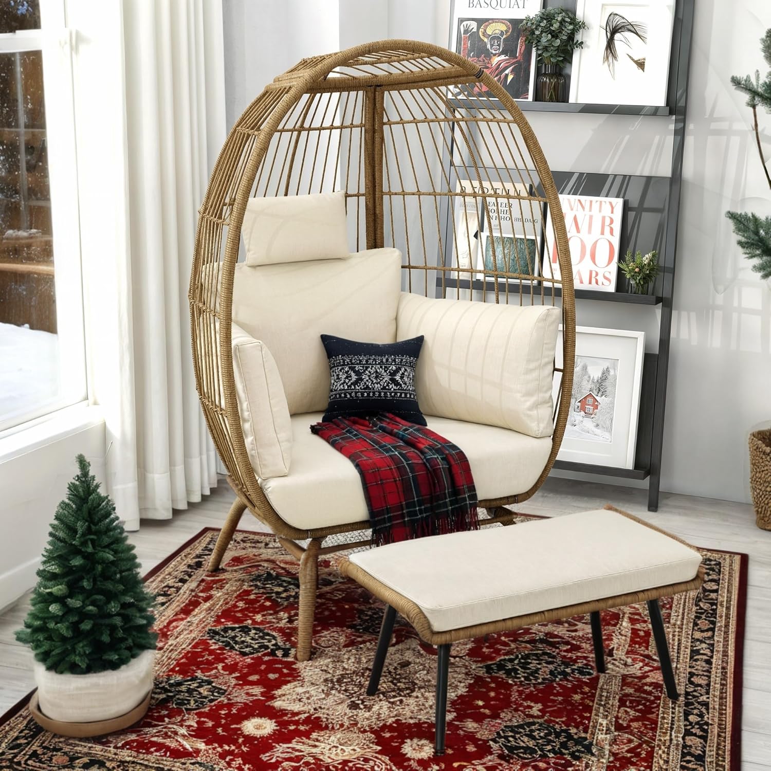 Amazon.com : YITAHOME Wicker Outdoor Egg Chair with Footrest Patio ...