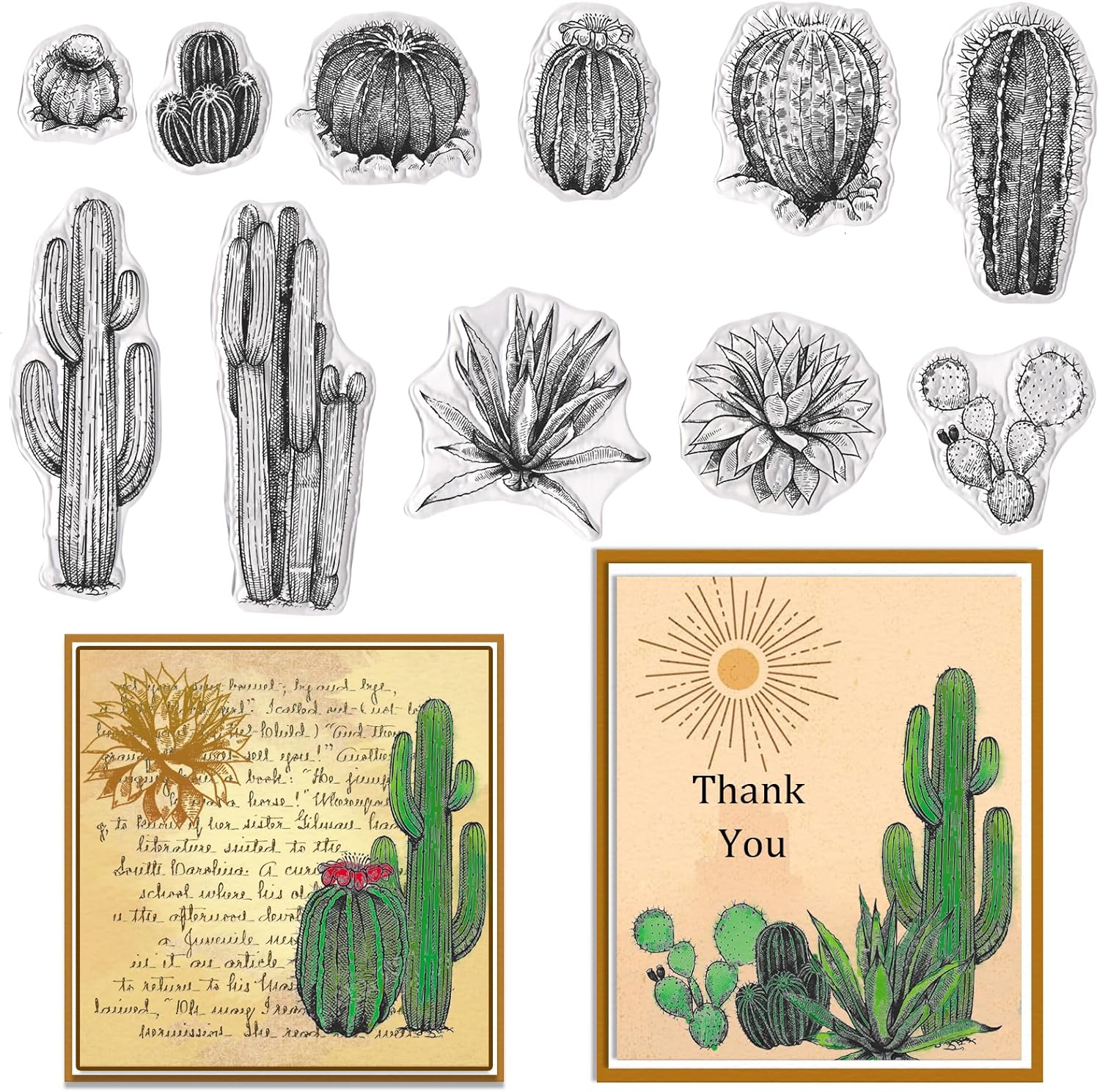 Amazon.com: Hying Cacti Cactus Clear Stamps for Card Making, Desert ...