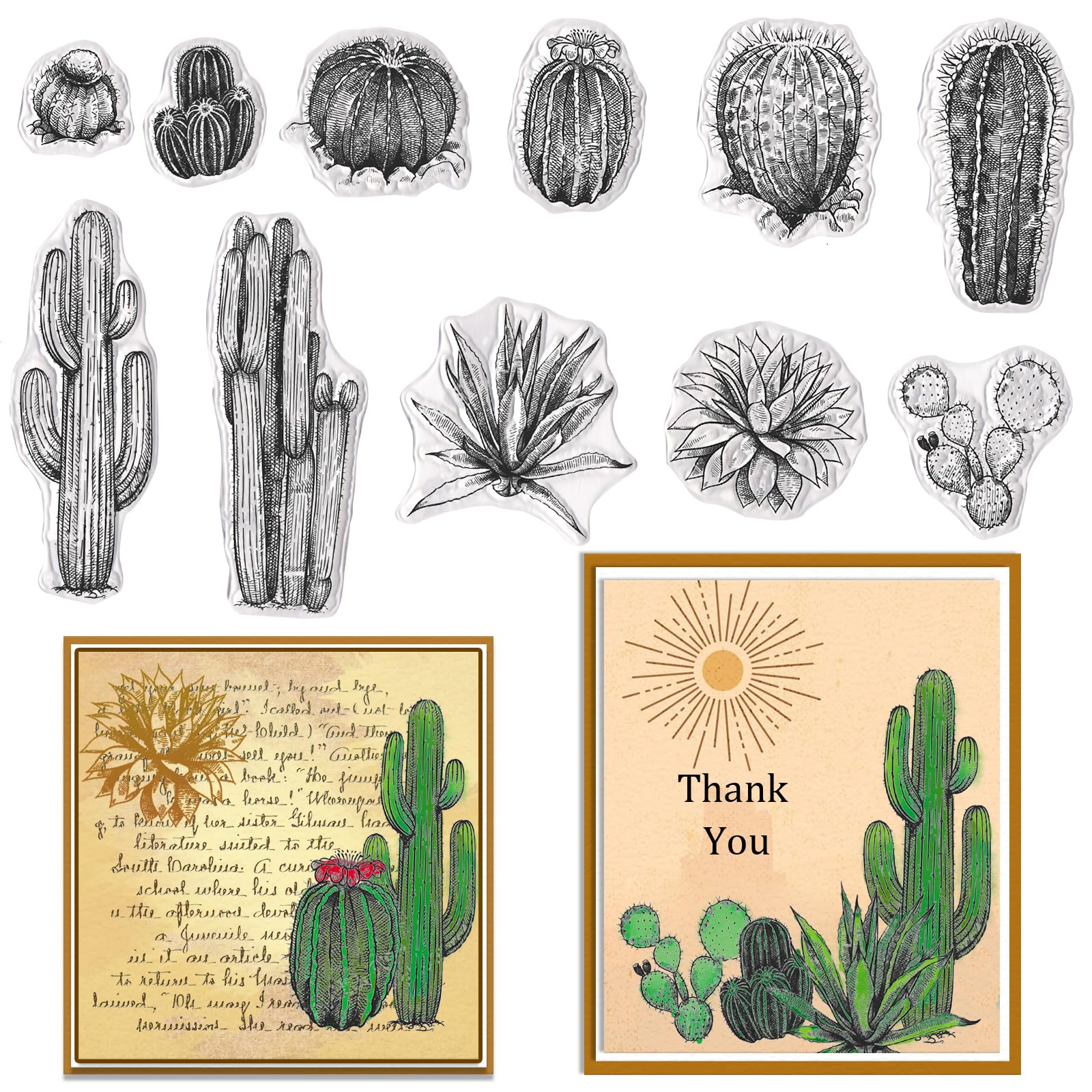 Amazon.com: Hying Cacti Cactus Clear Stamps for Card Making, Desert ...