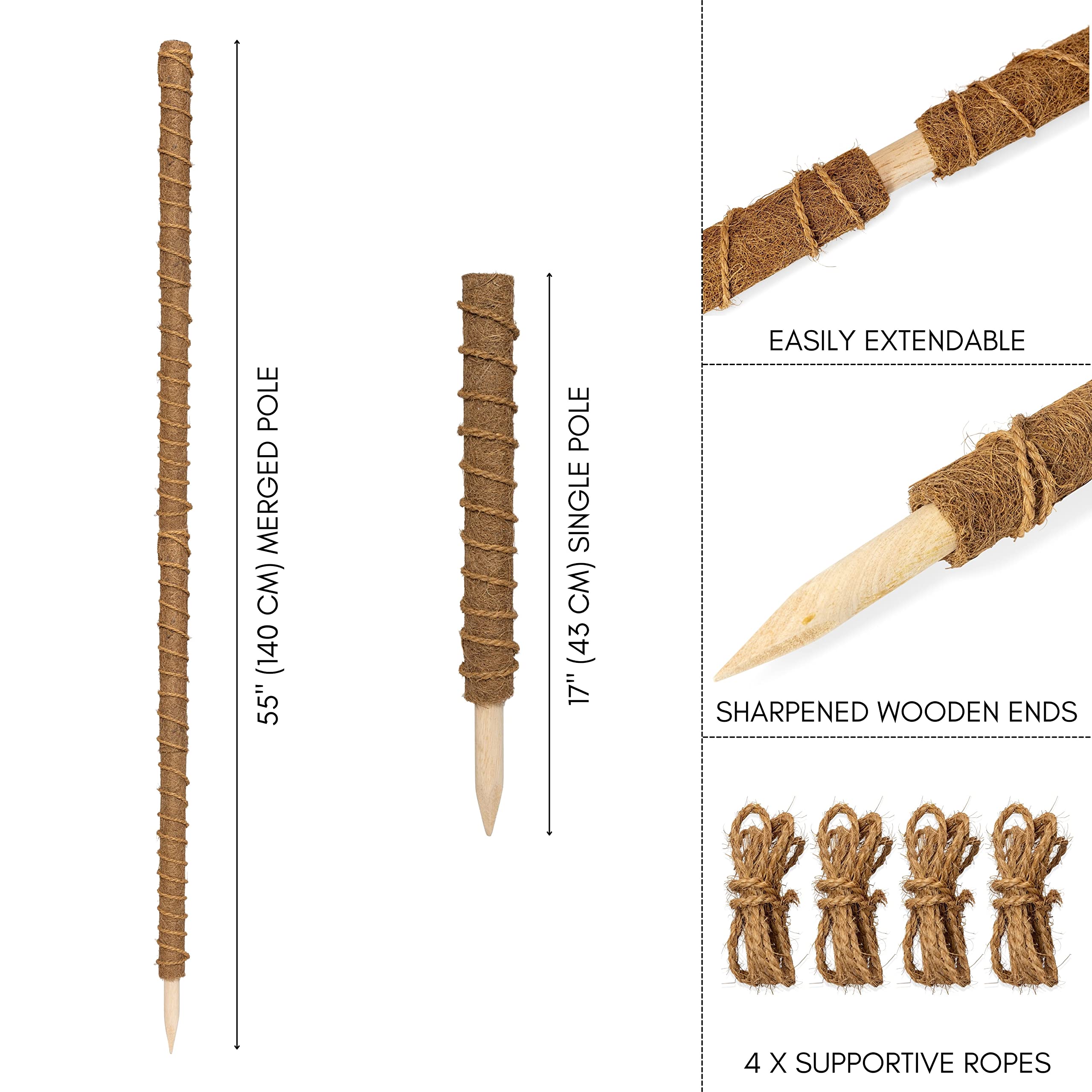 SKARBY 4 Pack Coir Totem Pole 17" Each (merge-able to 55") Extendable ...