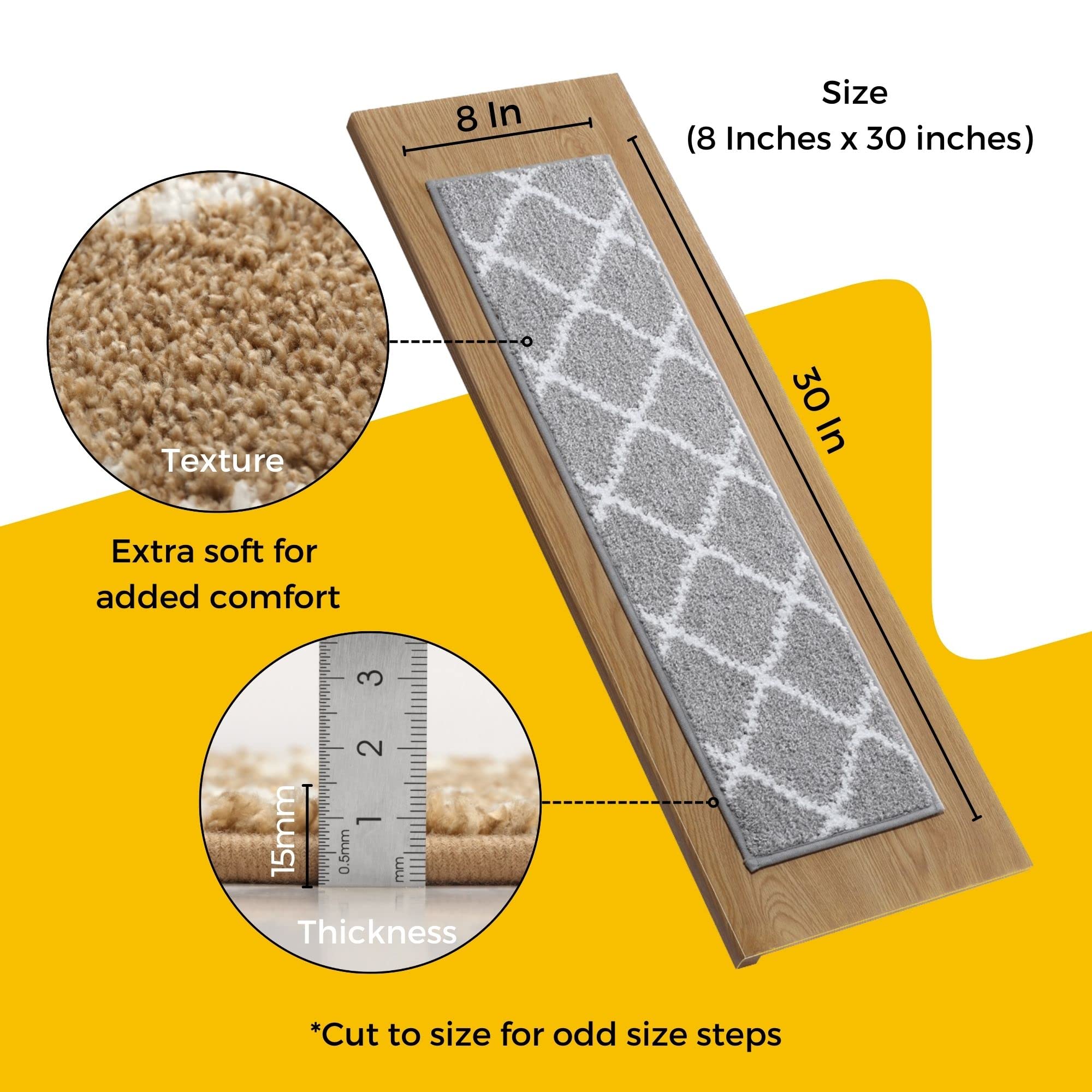 MBIGM 8" x 30" Carpet Stair Treads for Wooden Steps (15 in Pack) - Non ...