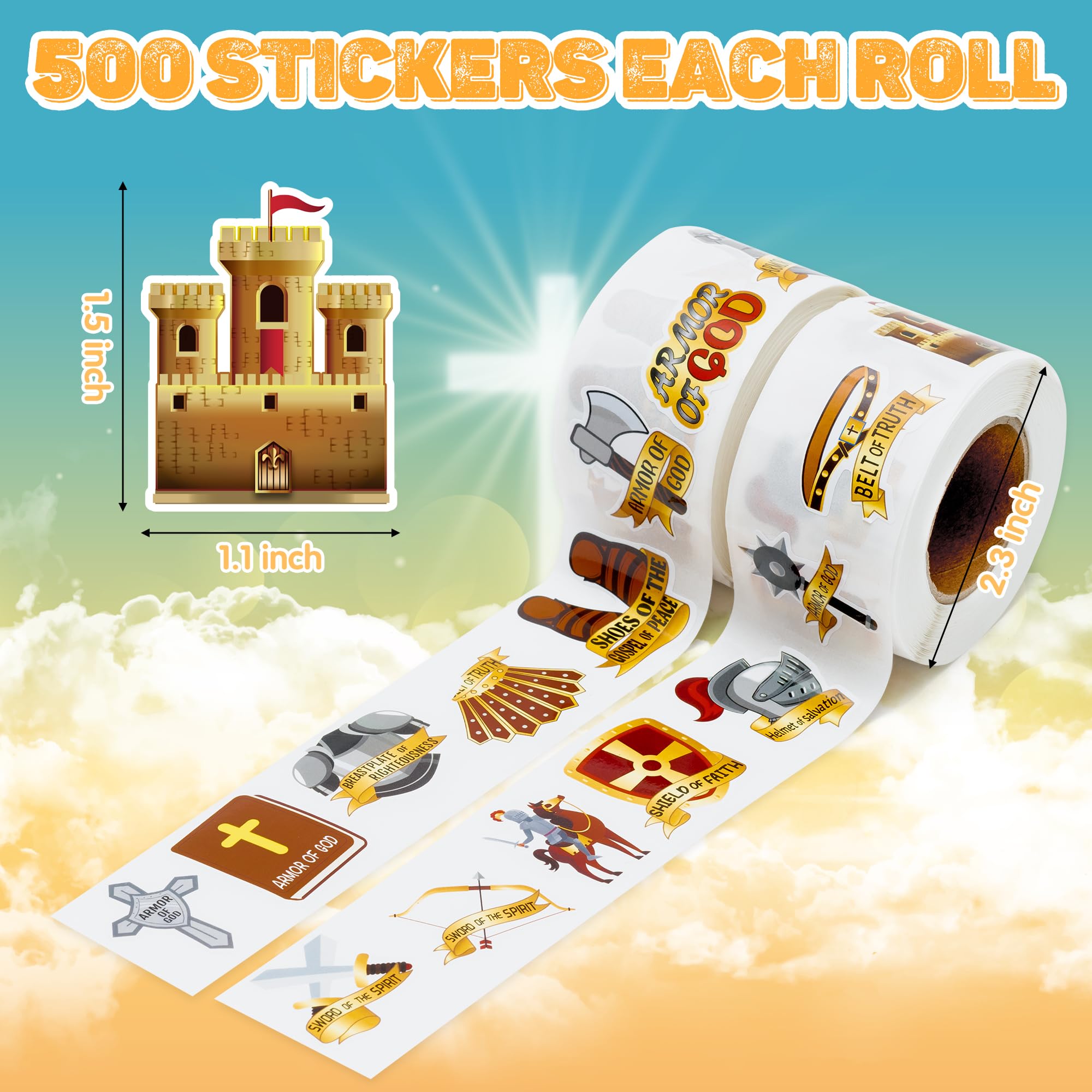 Snapklik.com : 1000pcs Armor Of God Sticker Rolls, 16 Designs Christian ...