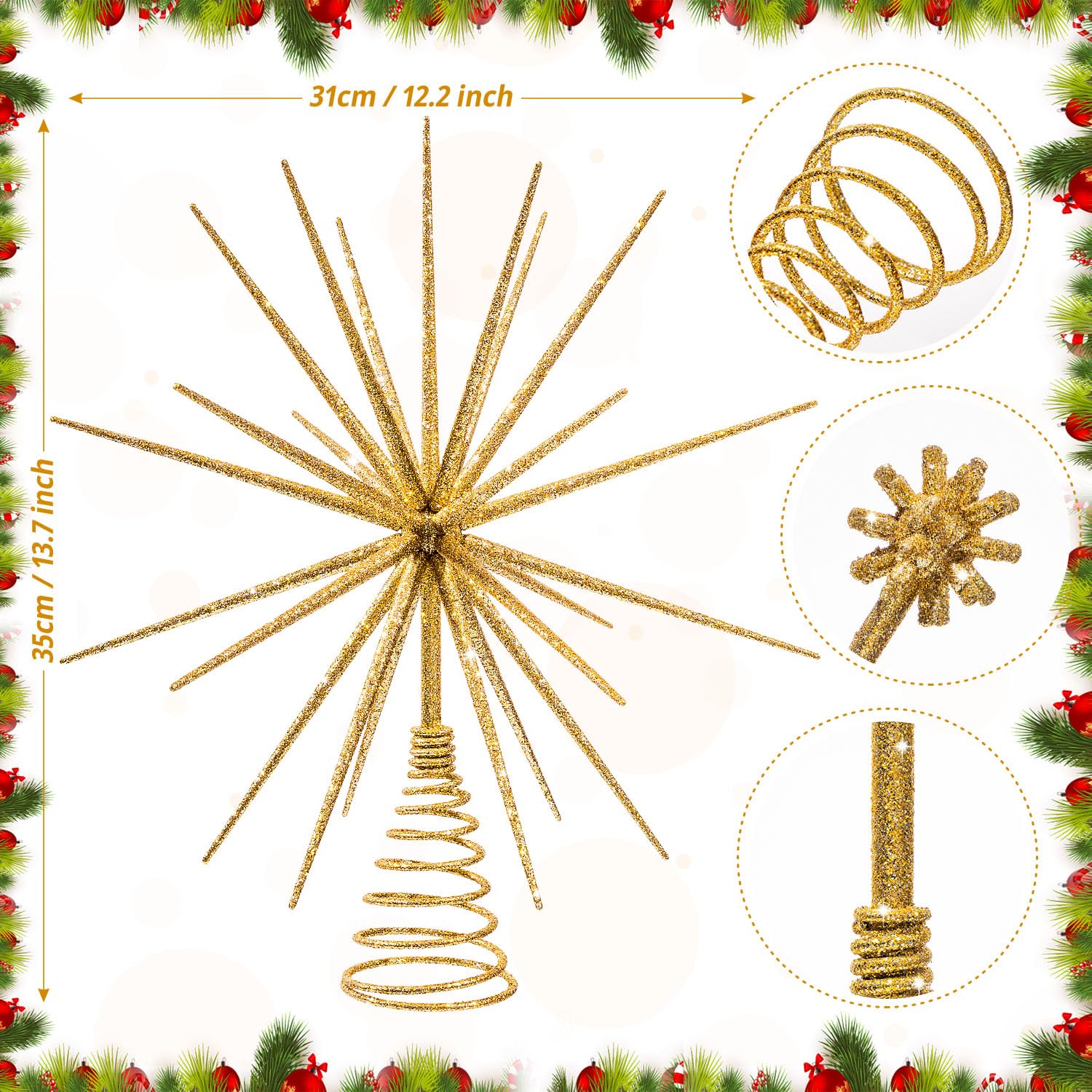 Snapklik.com : 13.7 Inch Gold Christmas Tree Topper - 3D Burst Gold ...