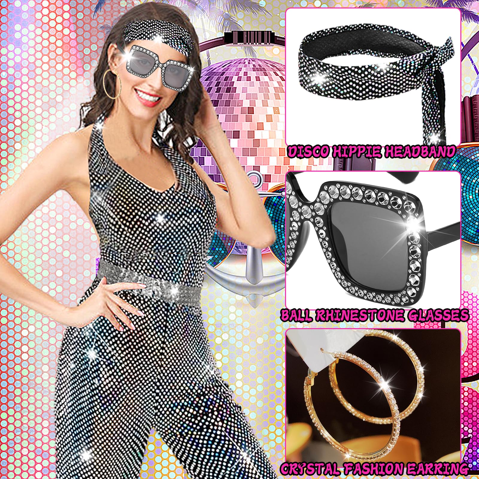 Mprocen 70s Disco Costume for Women, 70s Disco Fancy Dress Ladies Disco ...