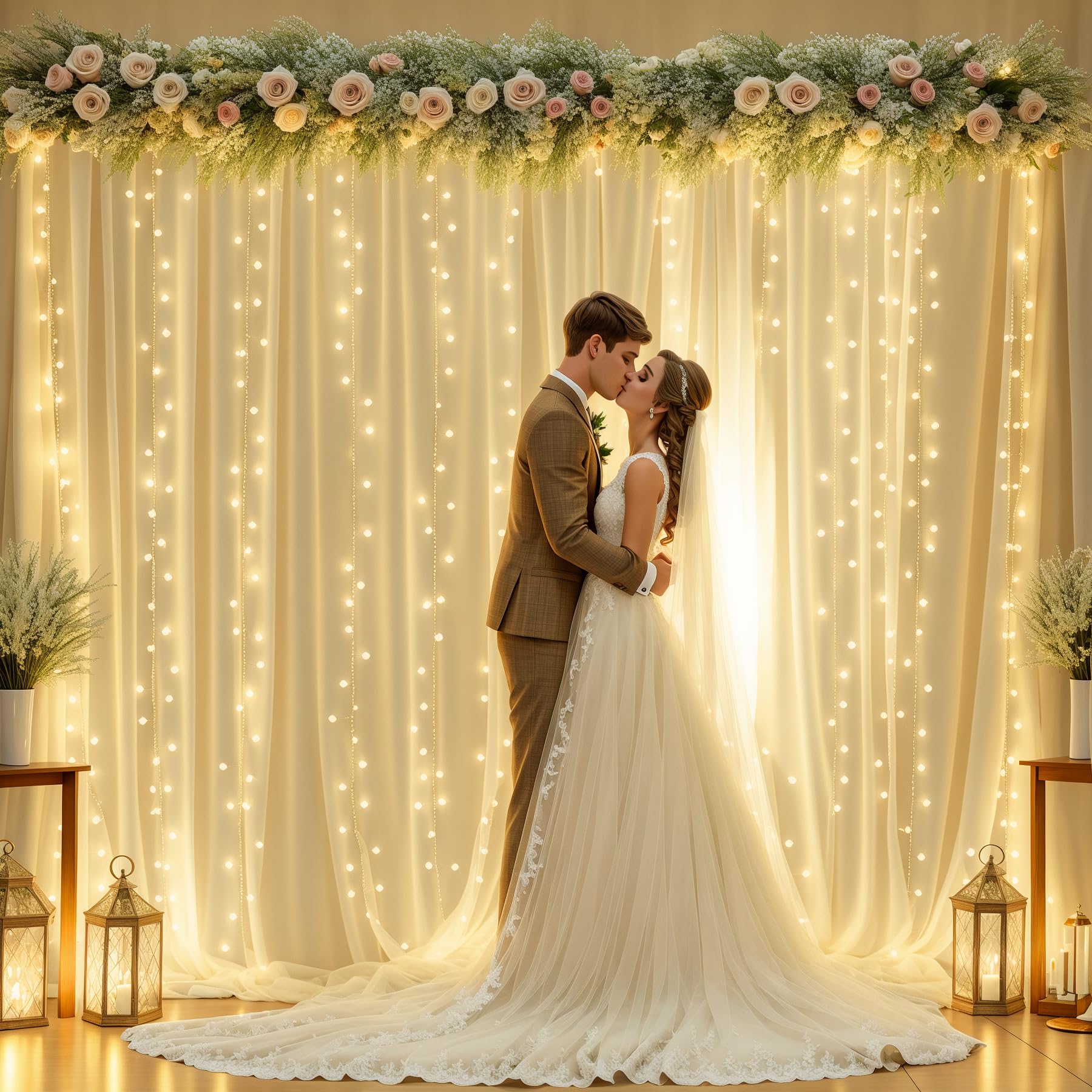 Amazon.com : 10ft x 8ft Champagne Sheer Tulle Backdrop Curtains with ...