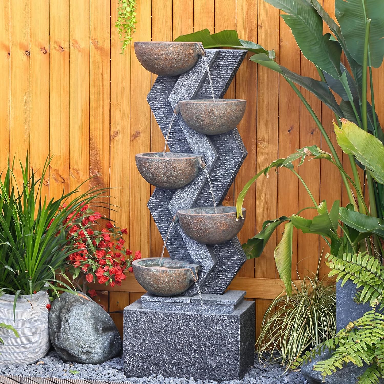 Amazon.com: SERBILHOME 6-Tier Water Fountains Outdoor Floor Standing,48 ...