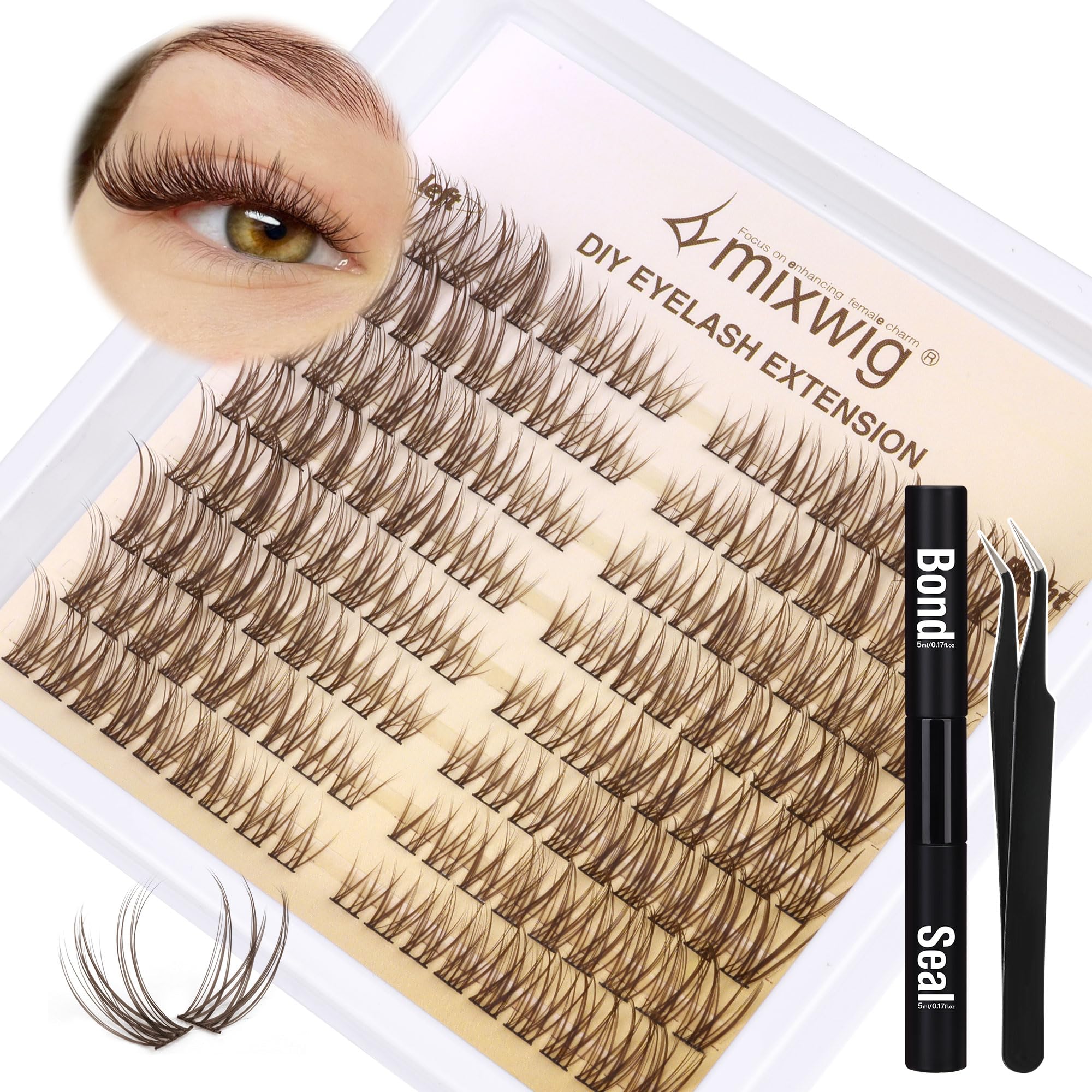Amazon.com: Brown Lash Clusters Kit Natural Brown Eyelash Extension ...
