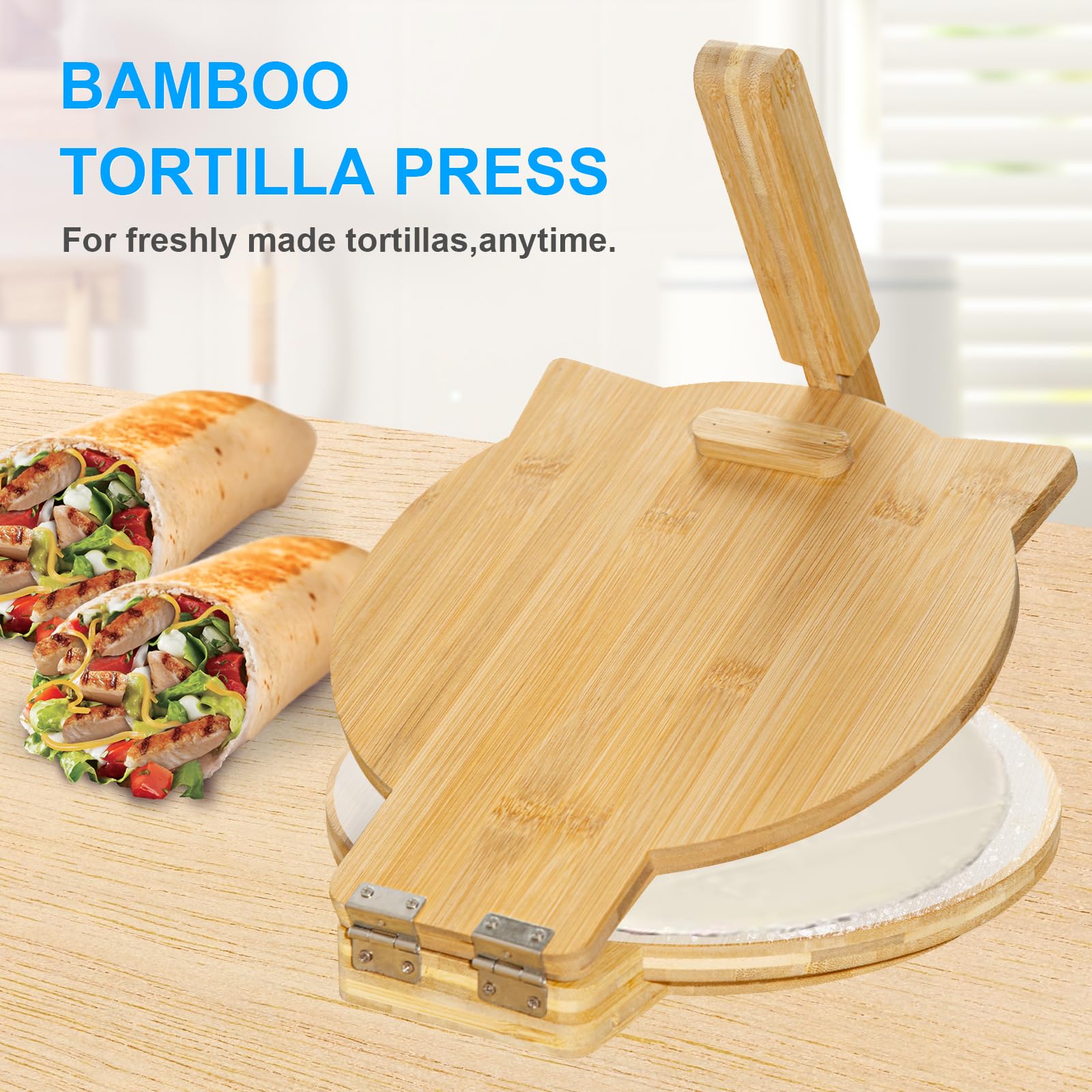 Snapklik.com : Cuesonmy Bamboo Tortilla Press 10 Inch Tortillas Maker