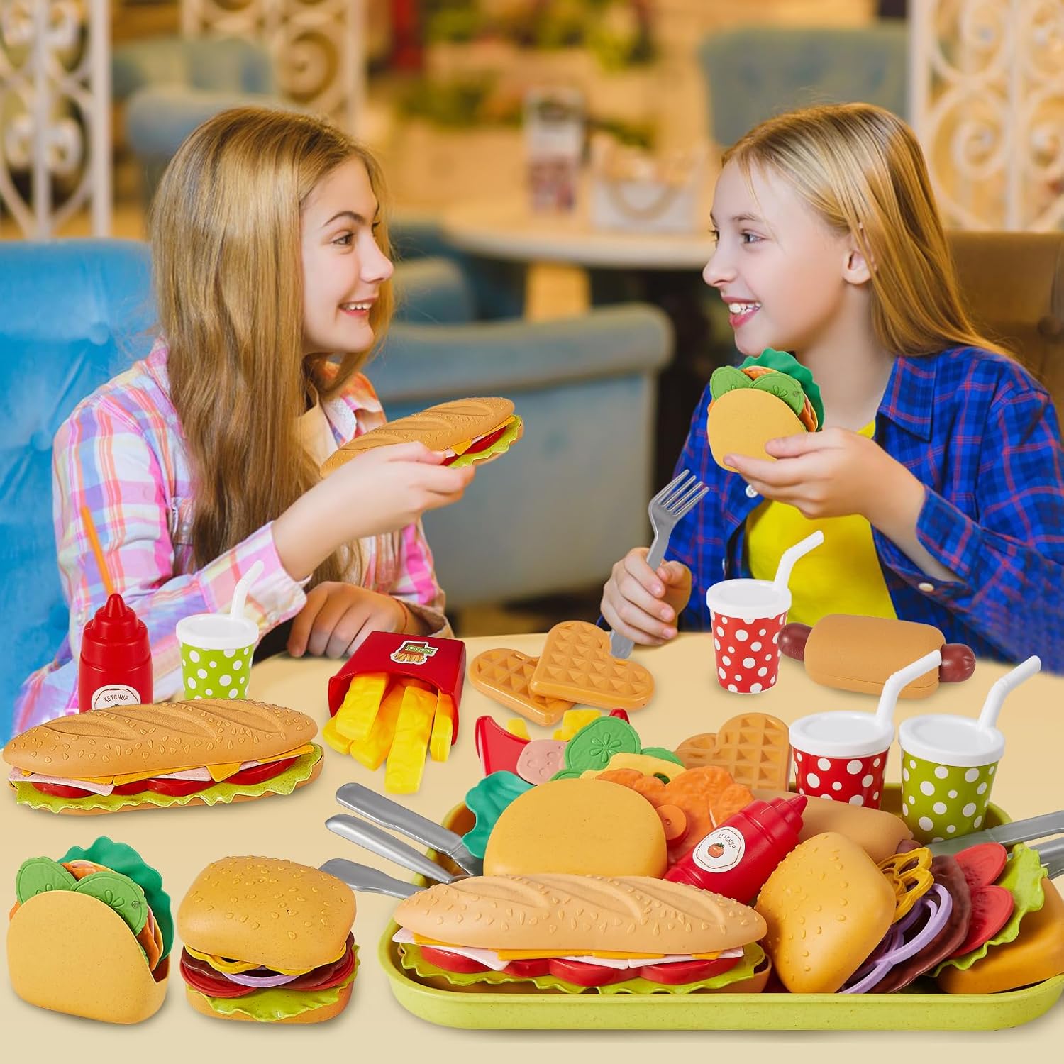 Buyger Hamburguesa De Juguete De Comida Para Niños Juego De Comida De Simulación Con Bandeja