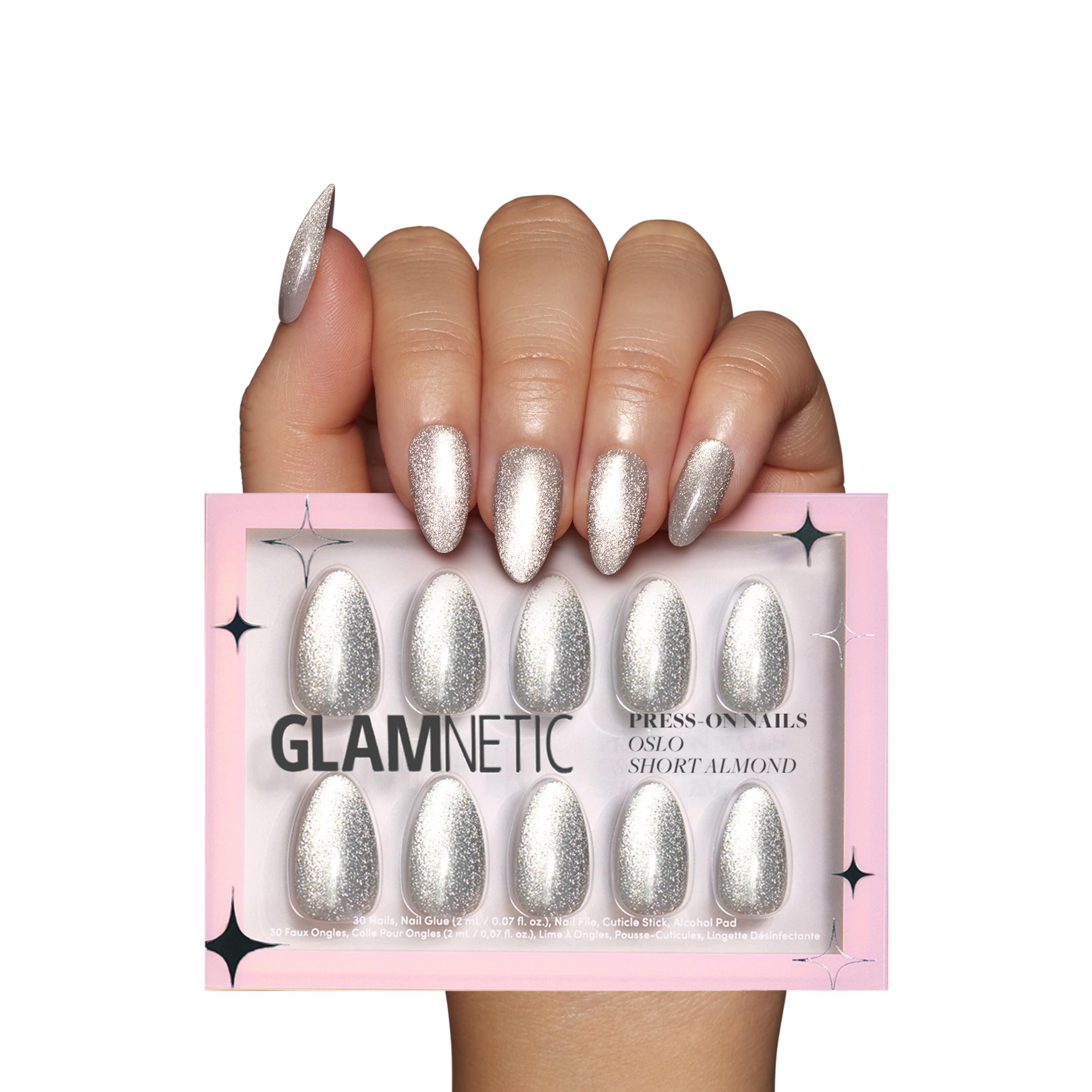 Amazon.com: Glamnetic Press On Nails - Oslo | Short Almond Silver ...