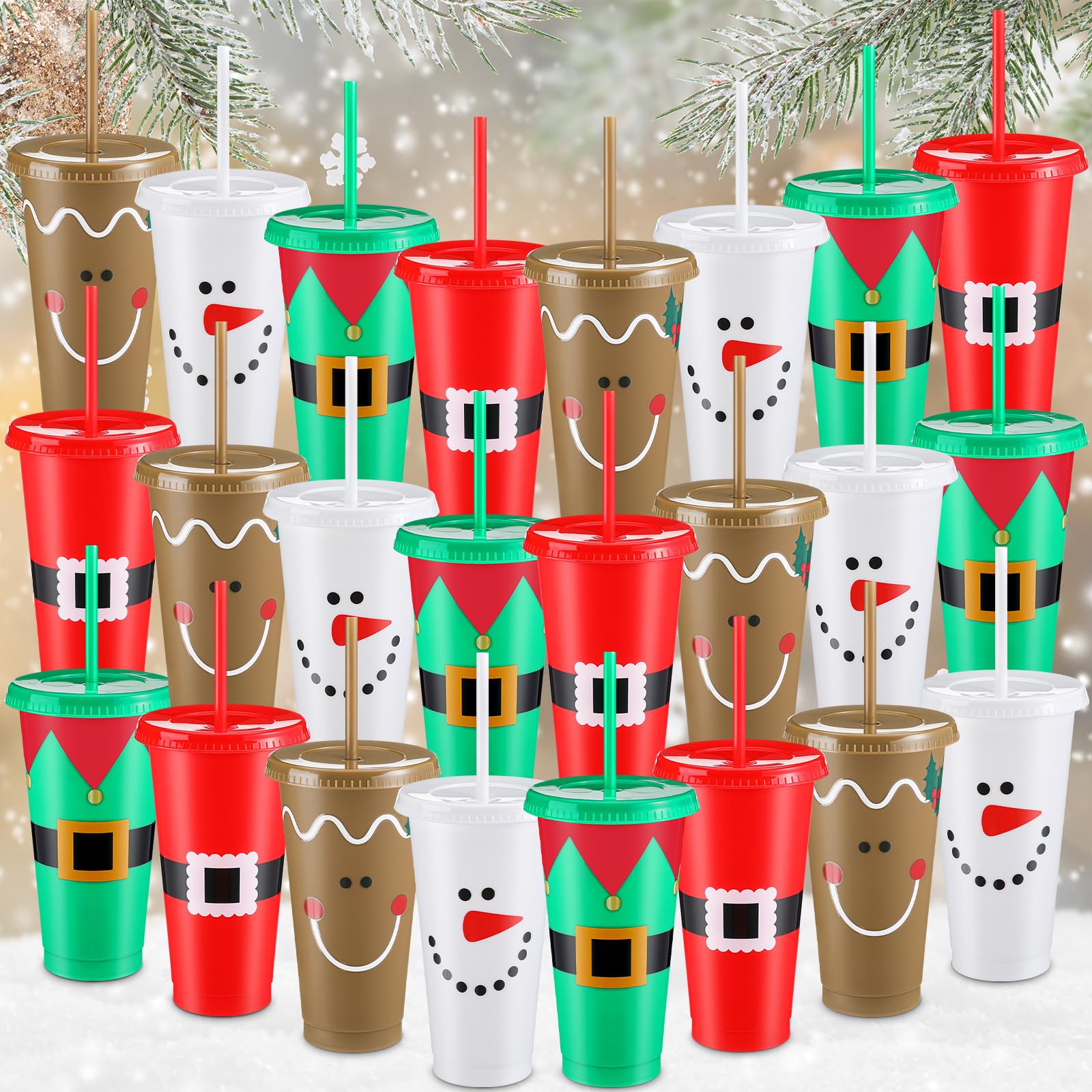Amazon.com: Skylety 24 Pcs Christmas Cups Reusable Christmas Plastic ...