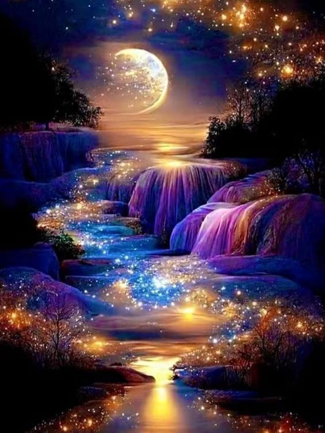 Amazon.com: ajepon Waterfall Moon Diamond Painting Kits for Adults ...