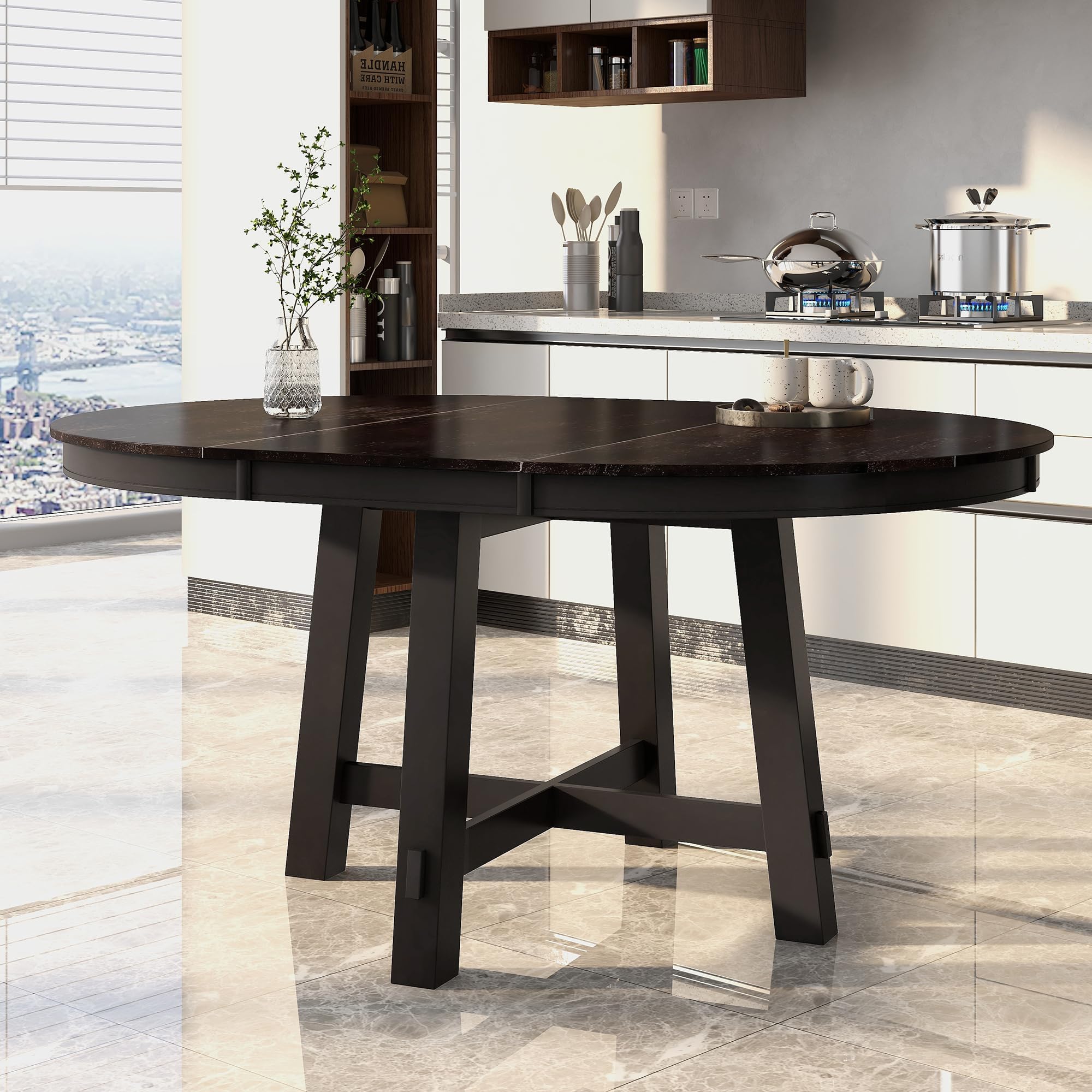 Amazon.com - Extendable Round Dining Room Table Modern Solid Wood ...