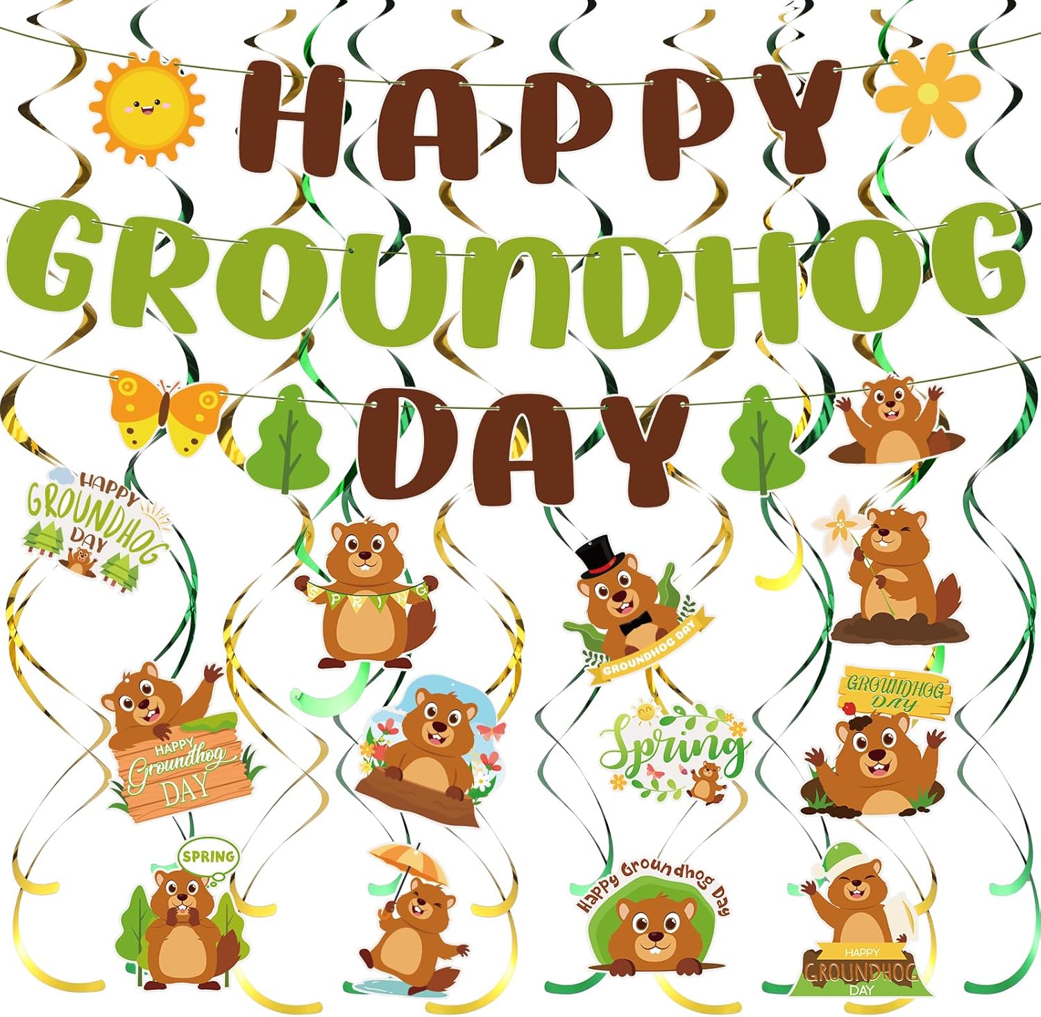 Amazon.com: SmoothNovelty 39 Pcs Happy Groundhog Day Hanging Swirls and ...