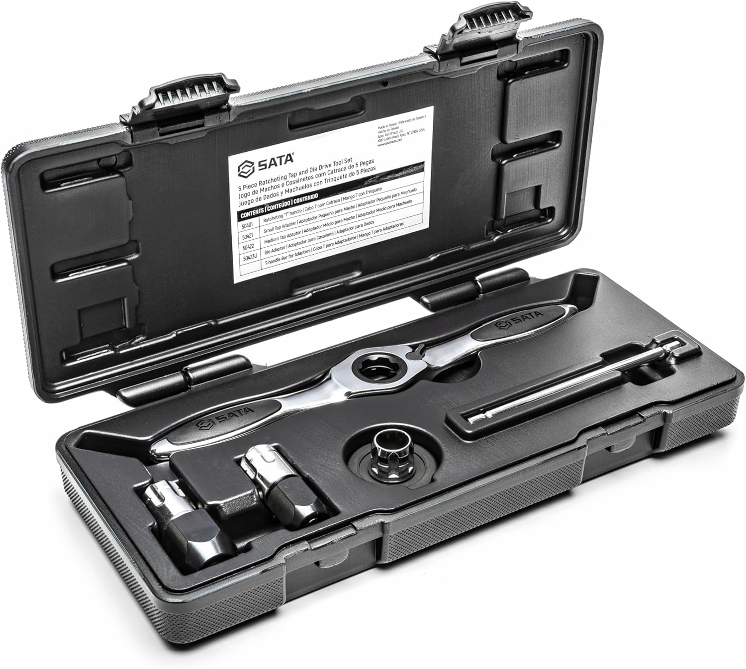 SATA 5 Piece Medium Ratcheting Tap and Die 3/8-Inch Drive Tool Set with ...