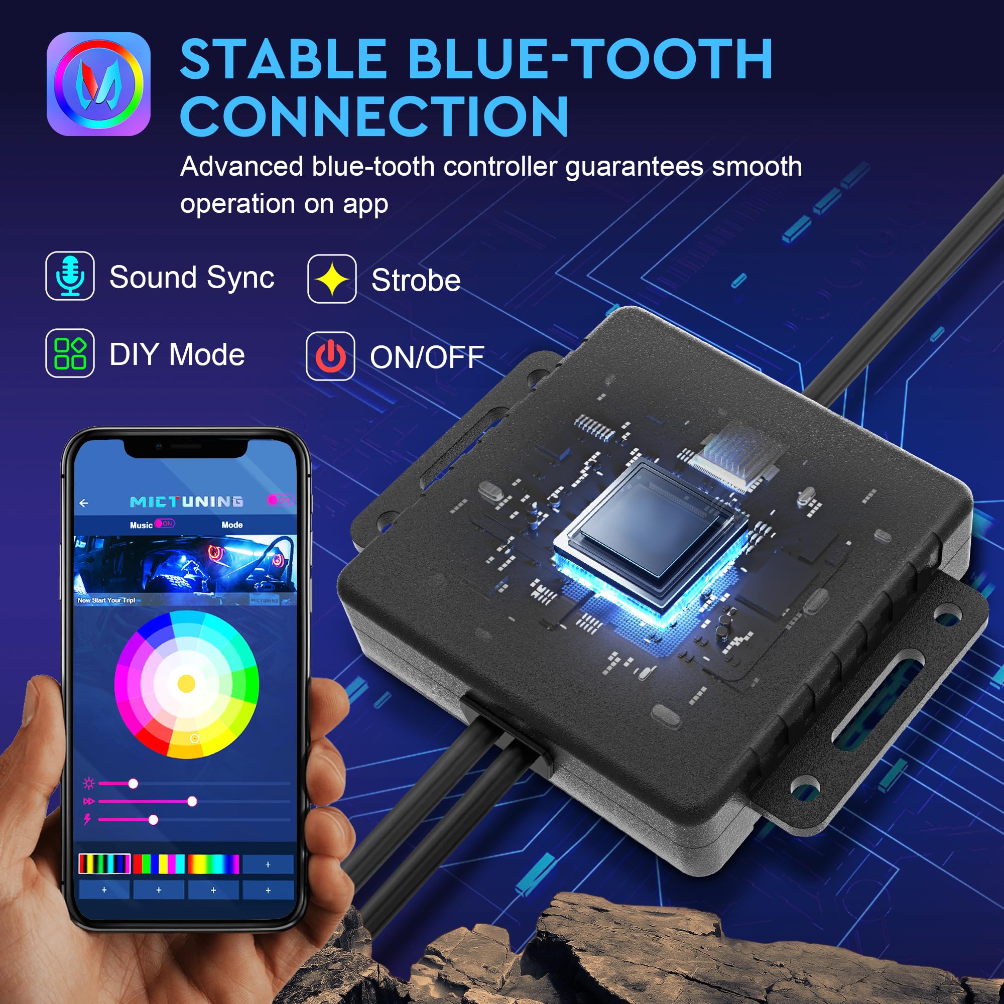 Snapklik.com : MICTUNING RGB LED Rock Lights - 4 Pods Underglow ...