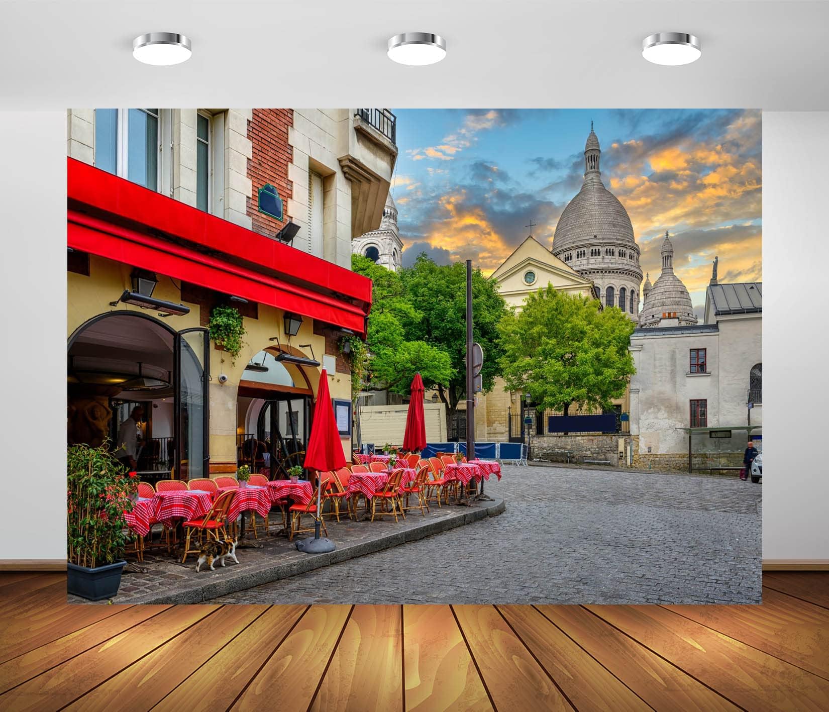 Amazon.com : BELECO 7x5ft Fabric Paris Street Cafe Backdrop for ...