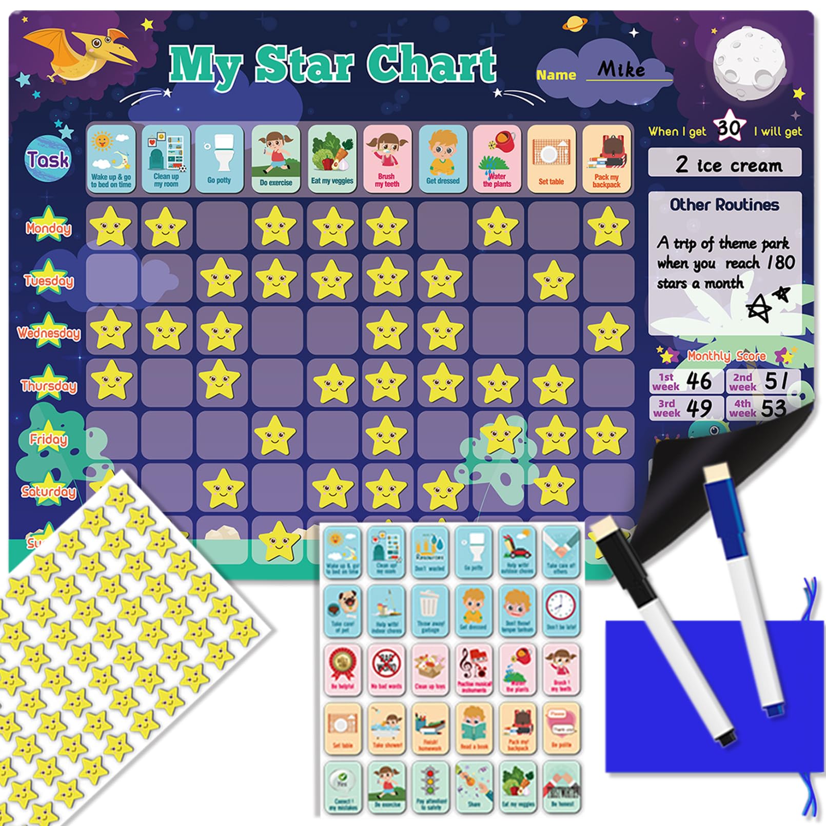 Buy SOOFAM Large Magnetic Star/Reward Chart for Kids,17" x 13 ...