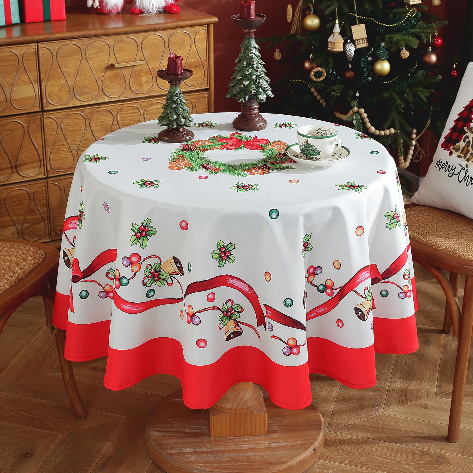 Amazon.com: meioro Christmas Day Tablecloth, Snowflake Santa Claus ...