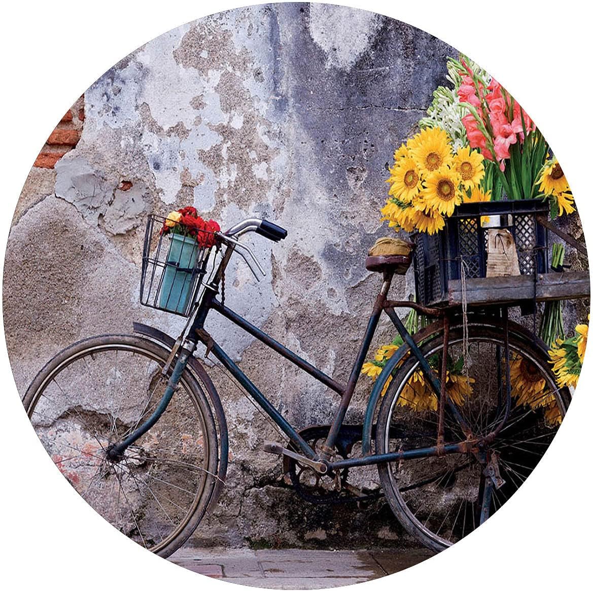 Amazon.com: Wreath Round Metal Tin Sign,Bicycle and FlowerBike with ...