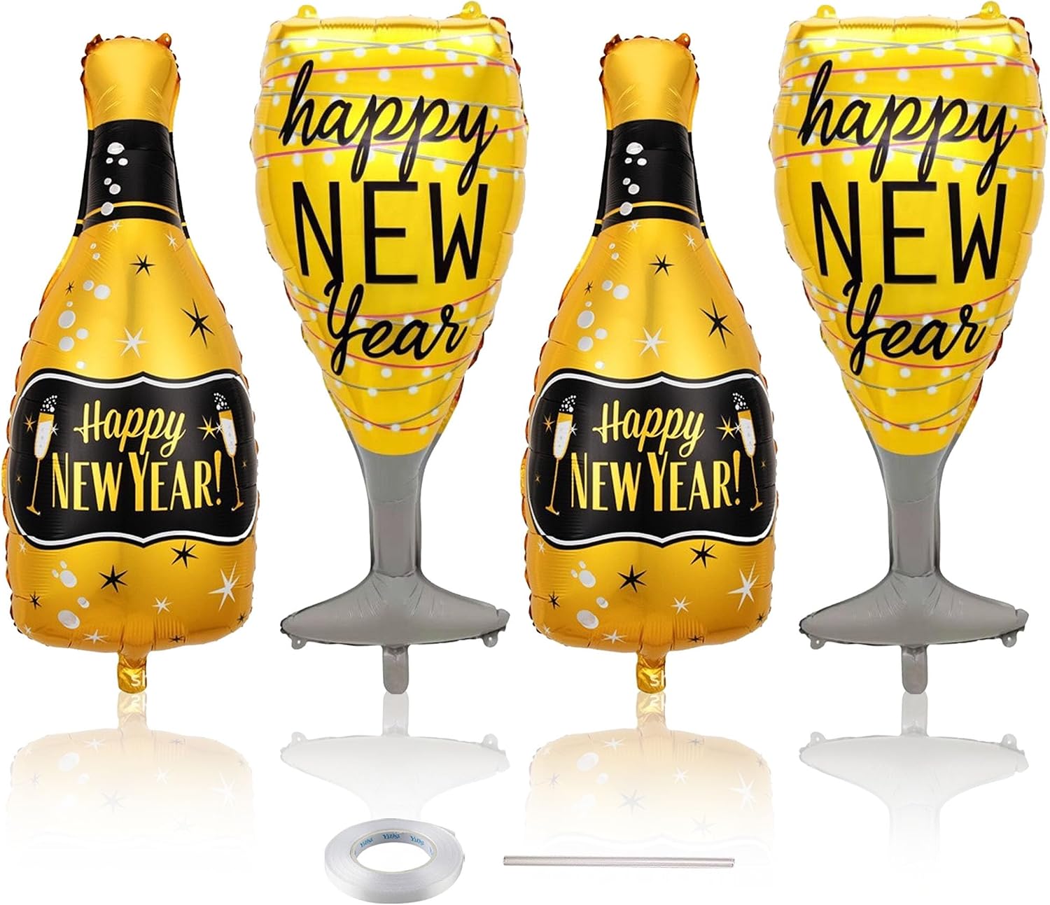 Amazon.com: 4Pcs Champagne Bottle Balloons, Black Gold Happy New Year ...