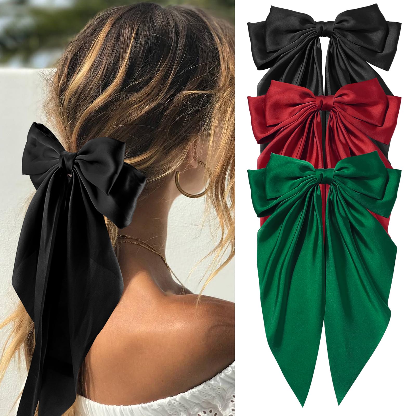 Amazon.com : Hair Bows for Women Girls Silky Satin Big Bows Hair ...