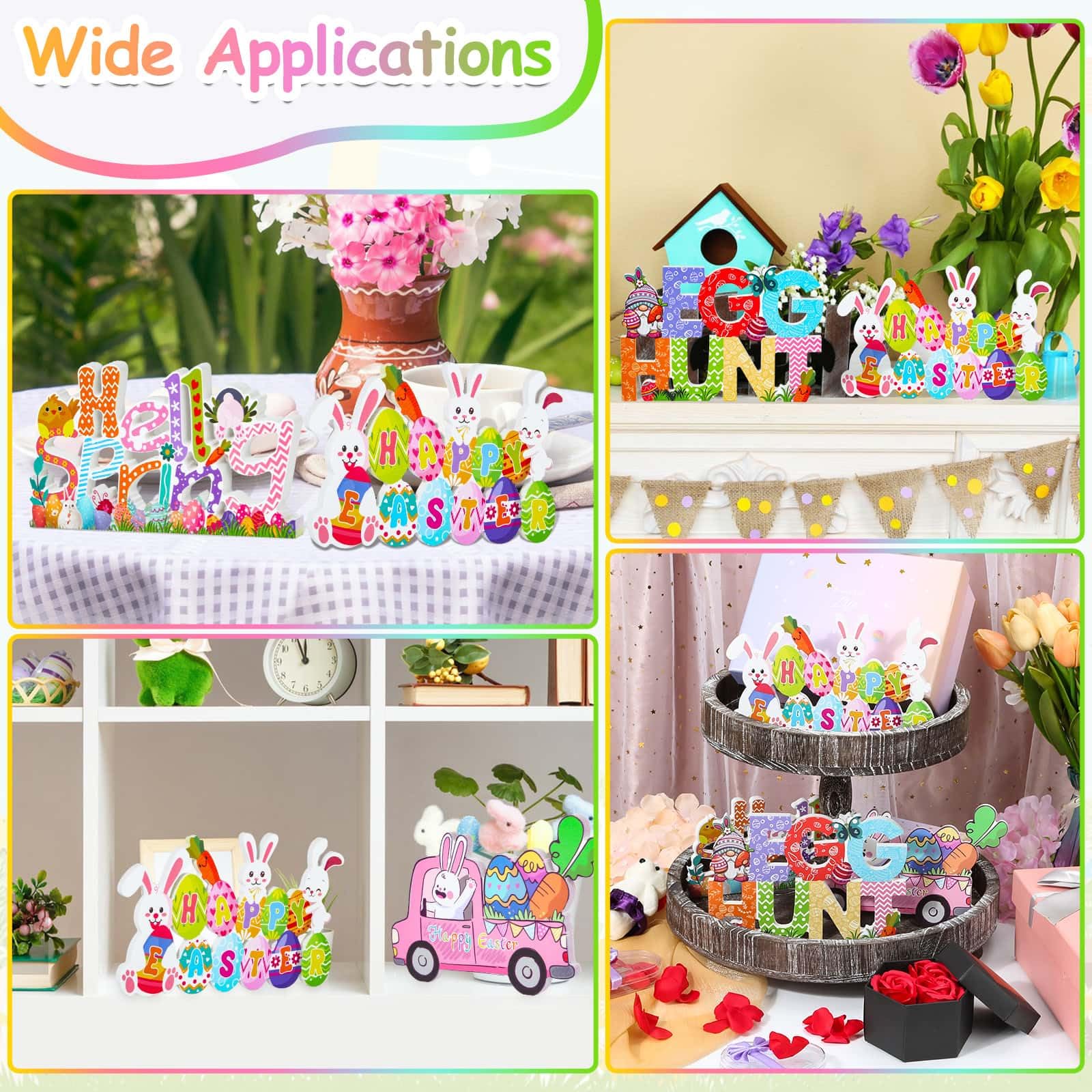 Snapklik.com : 4Pcs Easter Table Decoration Signs Large Wooden Spring ...