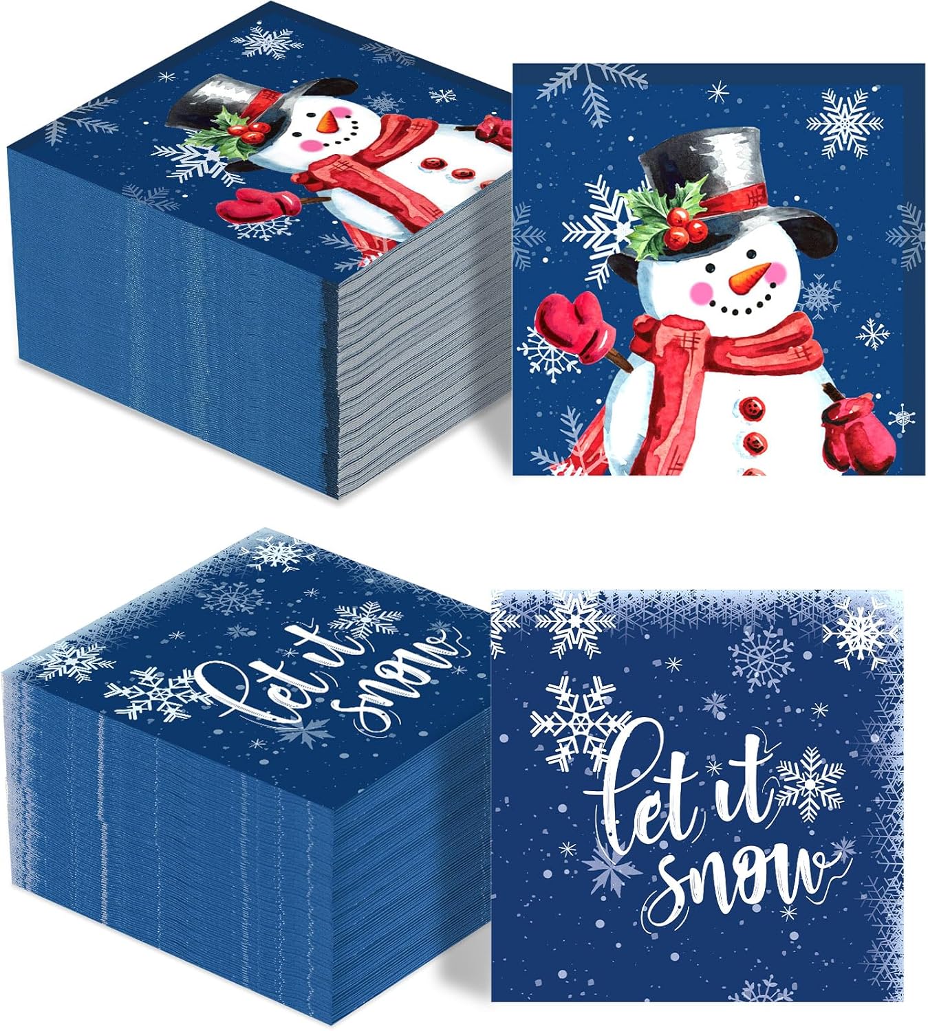 100 Pcs Christmas Snowman Paper Napkins Winter Snowflake Cocktail ...