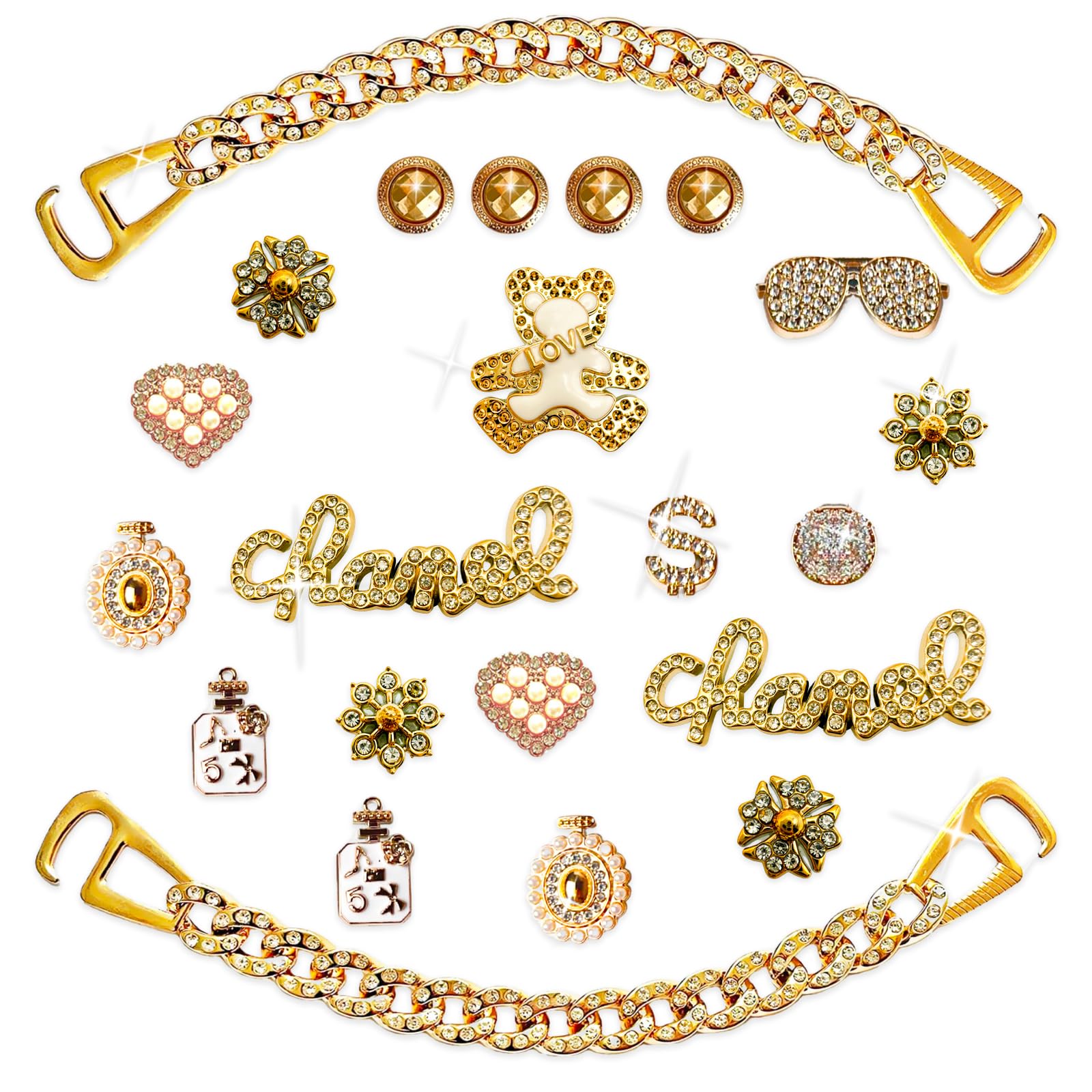 Amazon.com: Bling Shoe Charms for Women,Golden Girly Chains Charms for ...